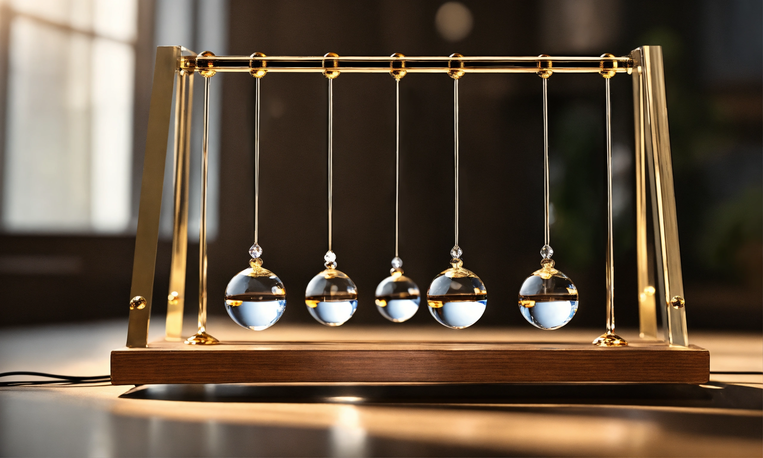 Lexica - Newton cradle, five crystal clear transparent pendulums, one ...