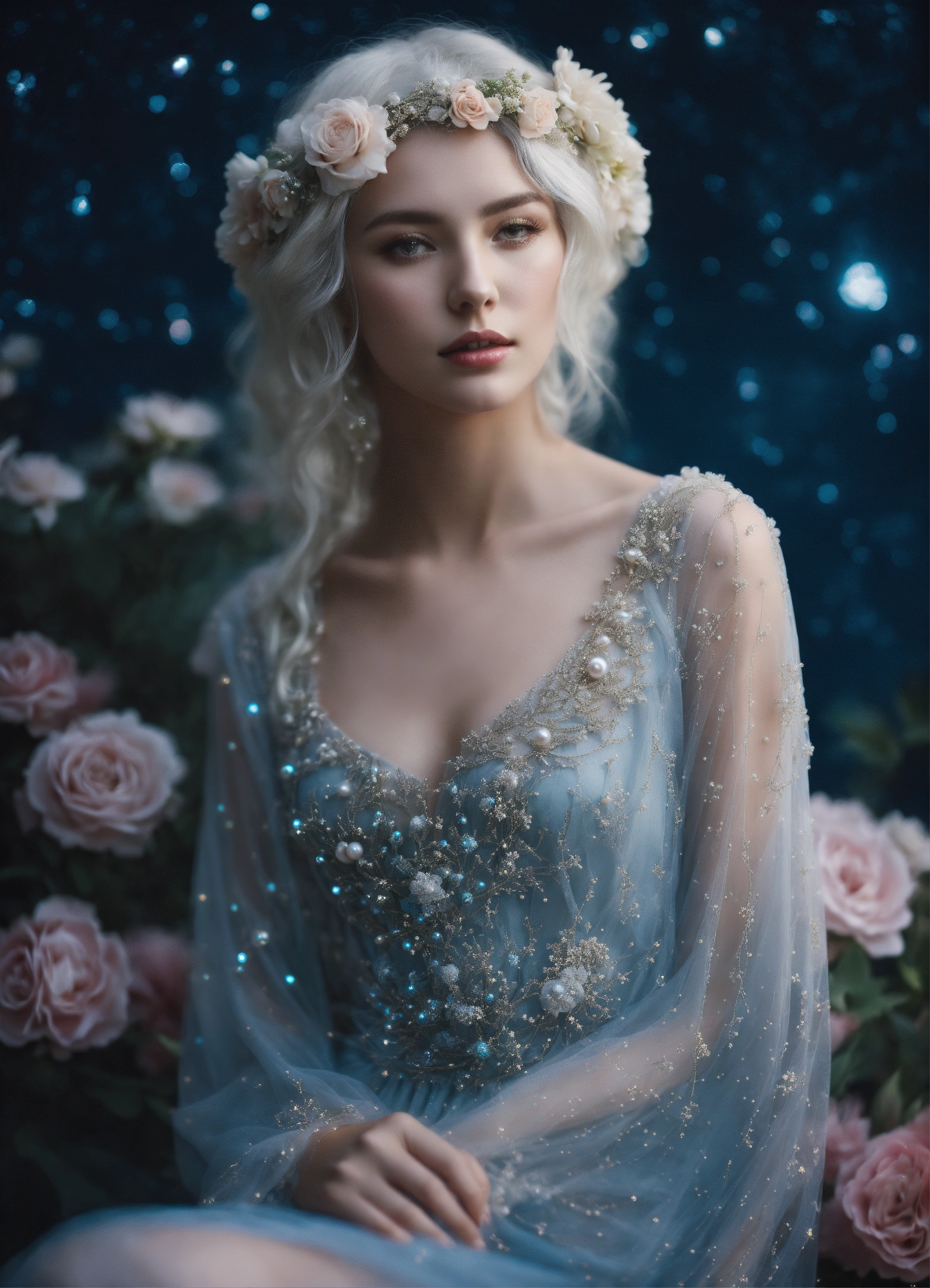 Lexica - Goddess, pale and fair, pearls, platinum hair, full body ...