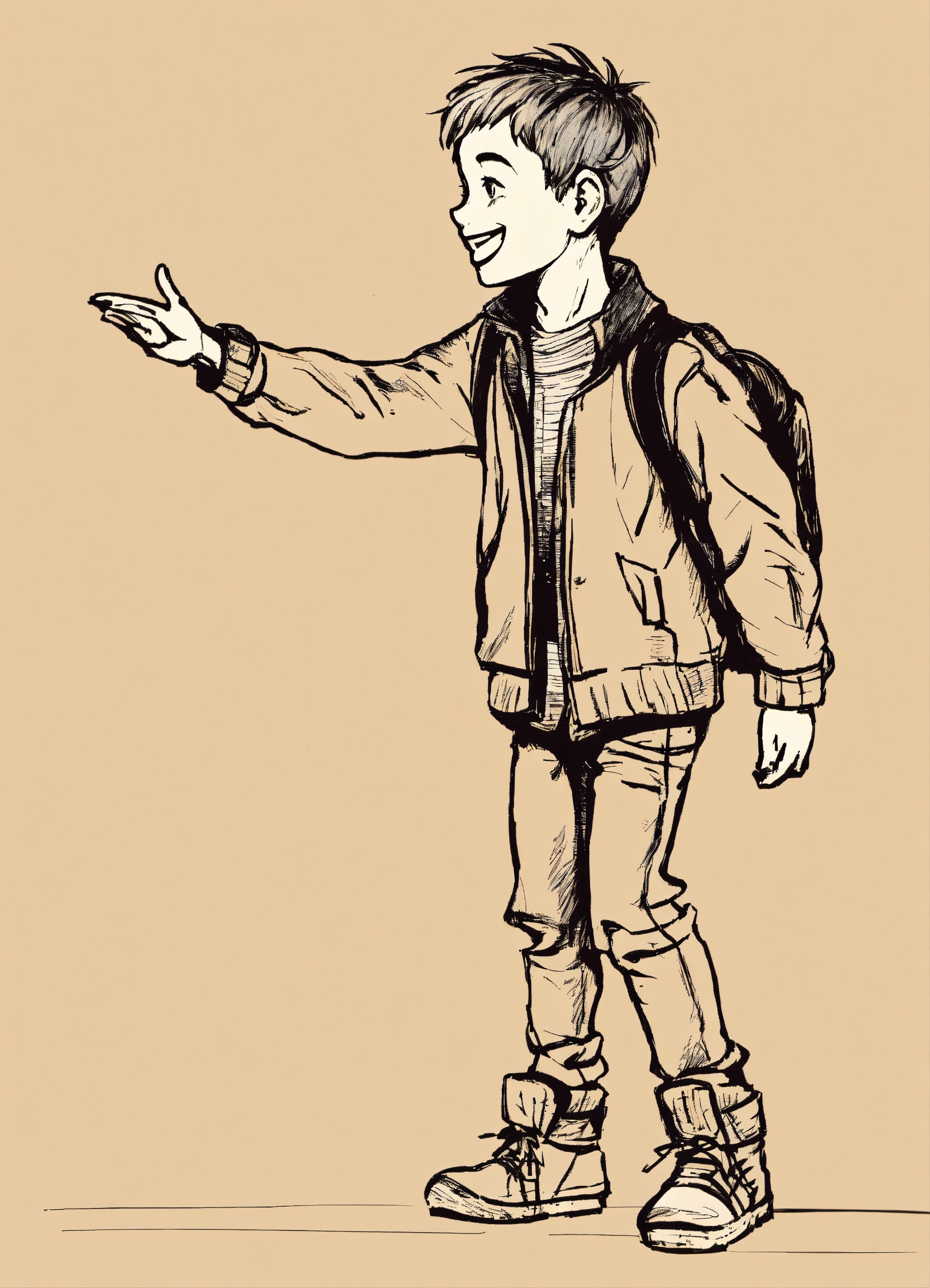 Lexica - A cute, happy boy drawn from the profile. Looking to the side up reaching forward. The ...