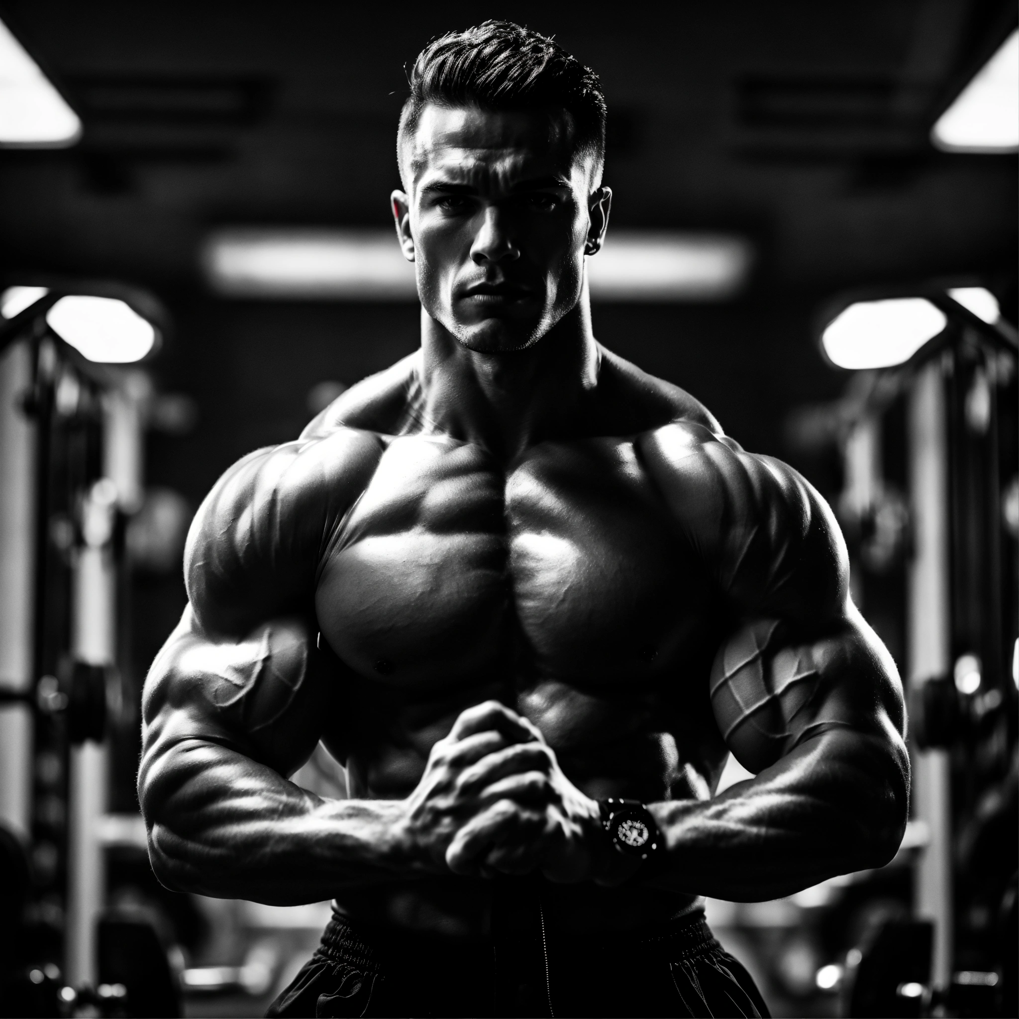 Lexica - Photograph of a muscular man, bodybuilding, gym lighting ...