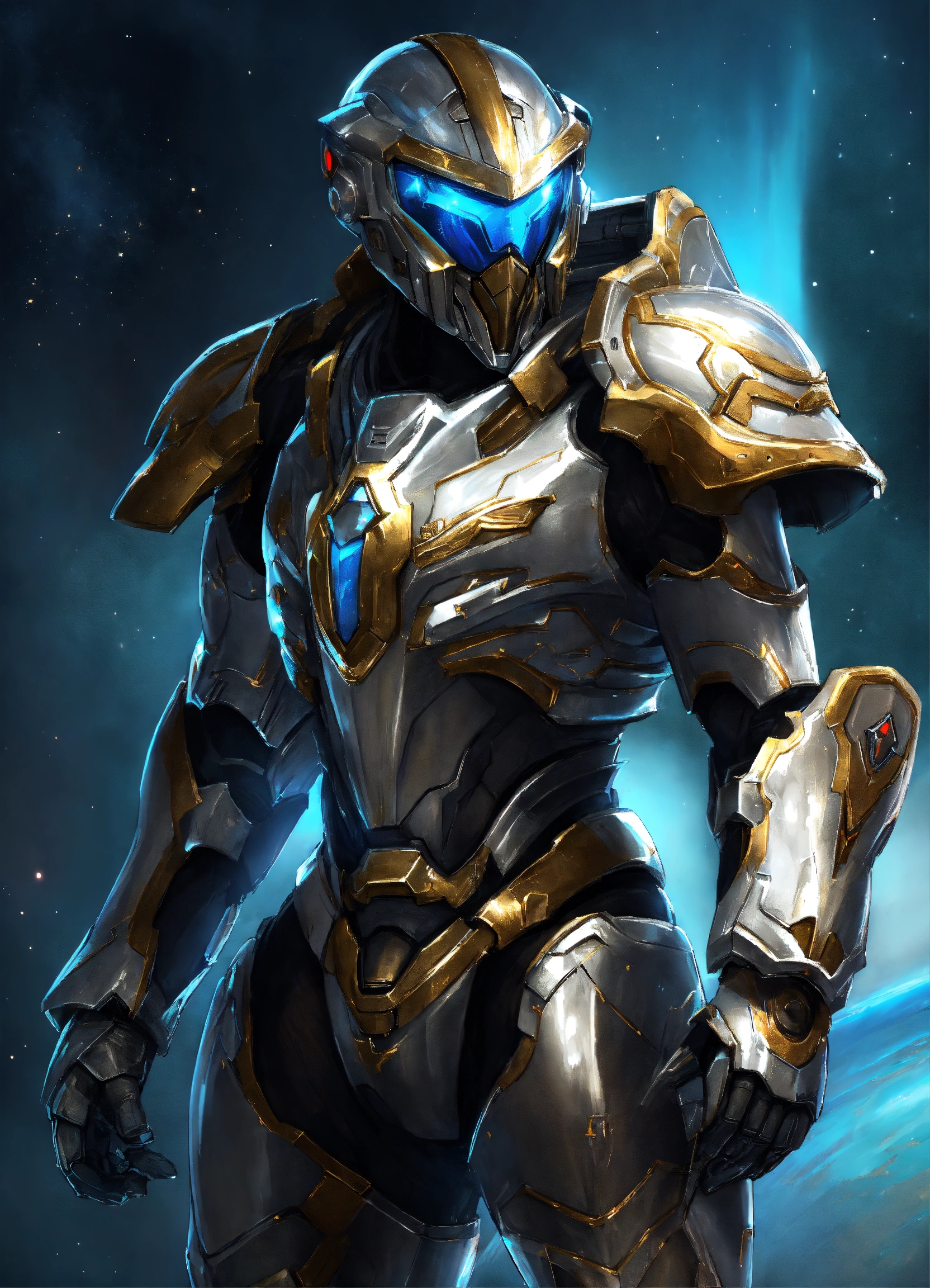 Lexica - Space warrior knight in silver power armor, starcraft protoss art