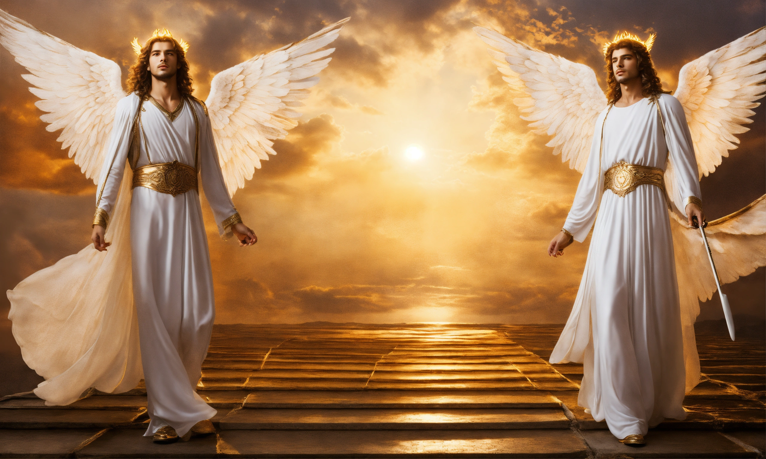 Lexica - Three male archangels with beautiful wings and white clothes