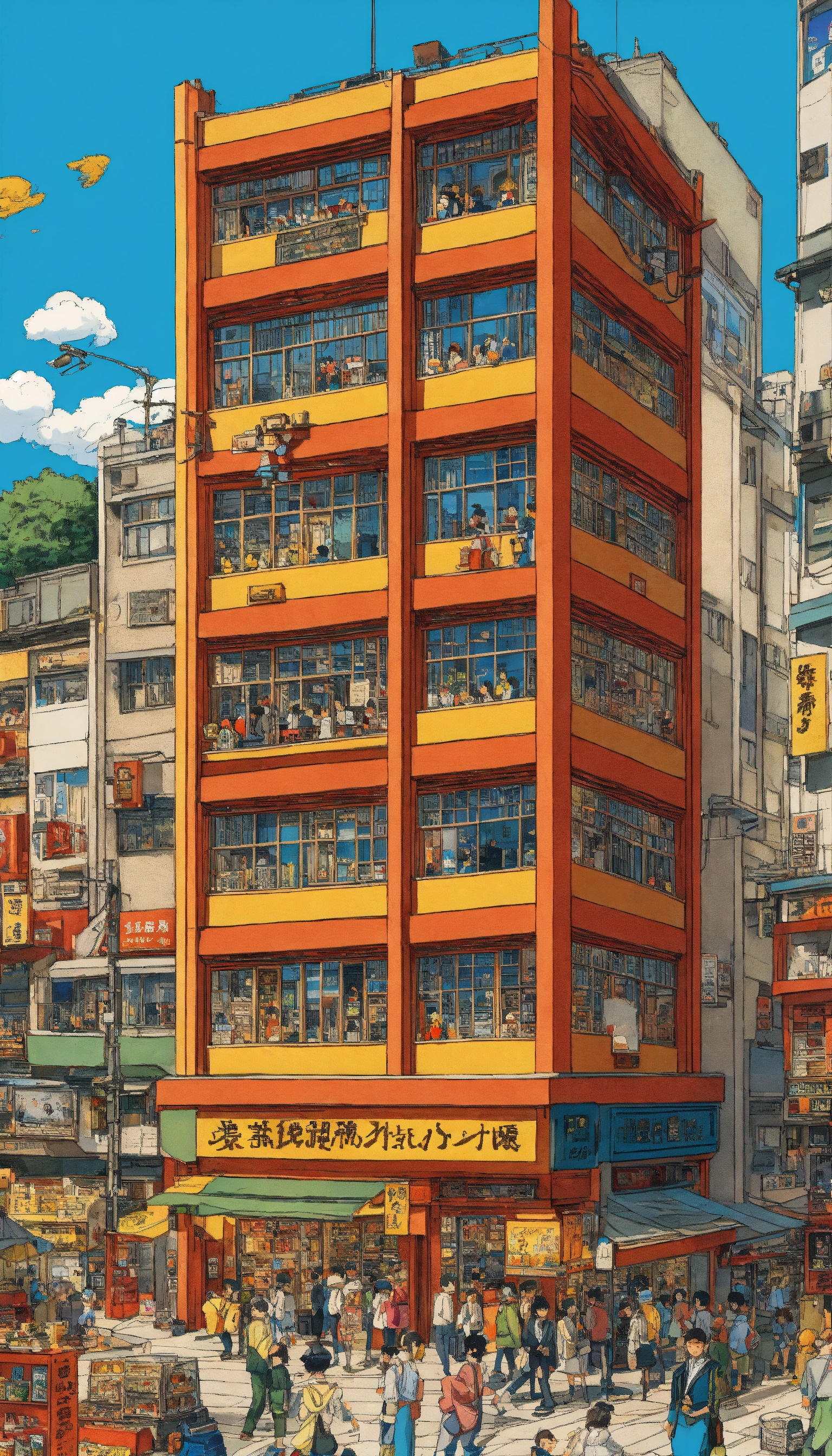 Lexica - Detailed, vibrant illustration of a Tokyo building, by Herge ...