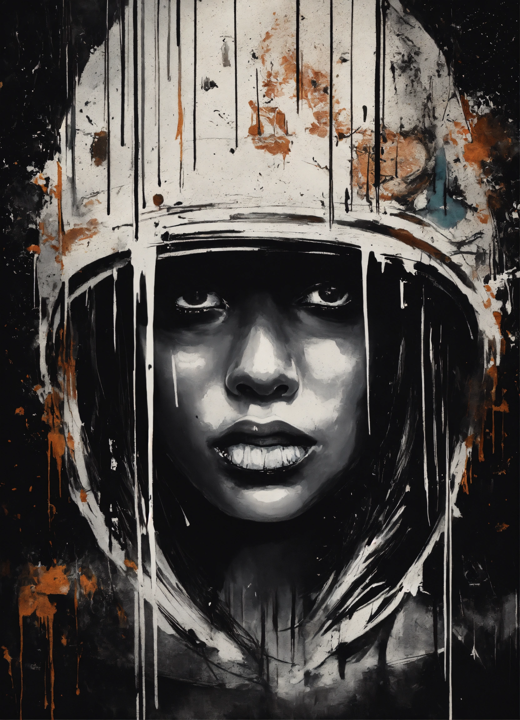 Lexica - Create a black and white poster with the fear, painted with a ...