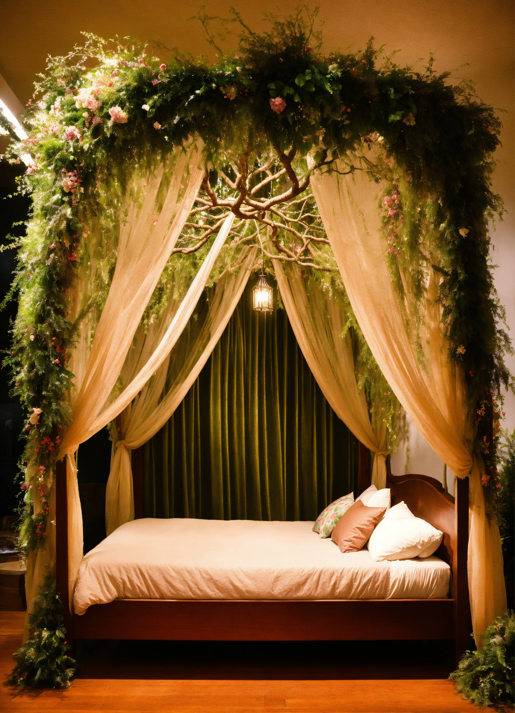 Lexica - Create an over-the-top elegant enchanted forest canopy bed ...