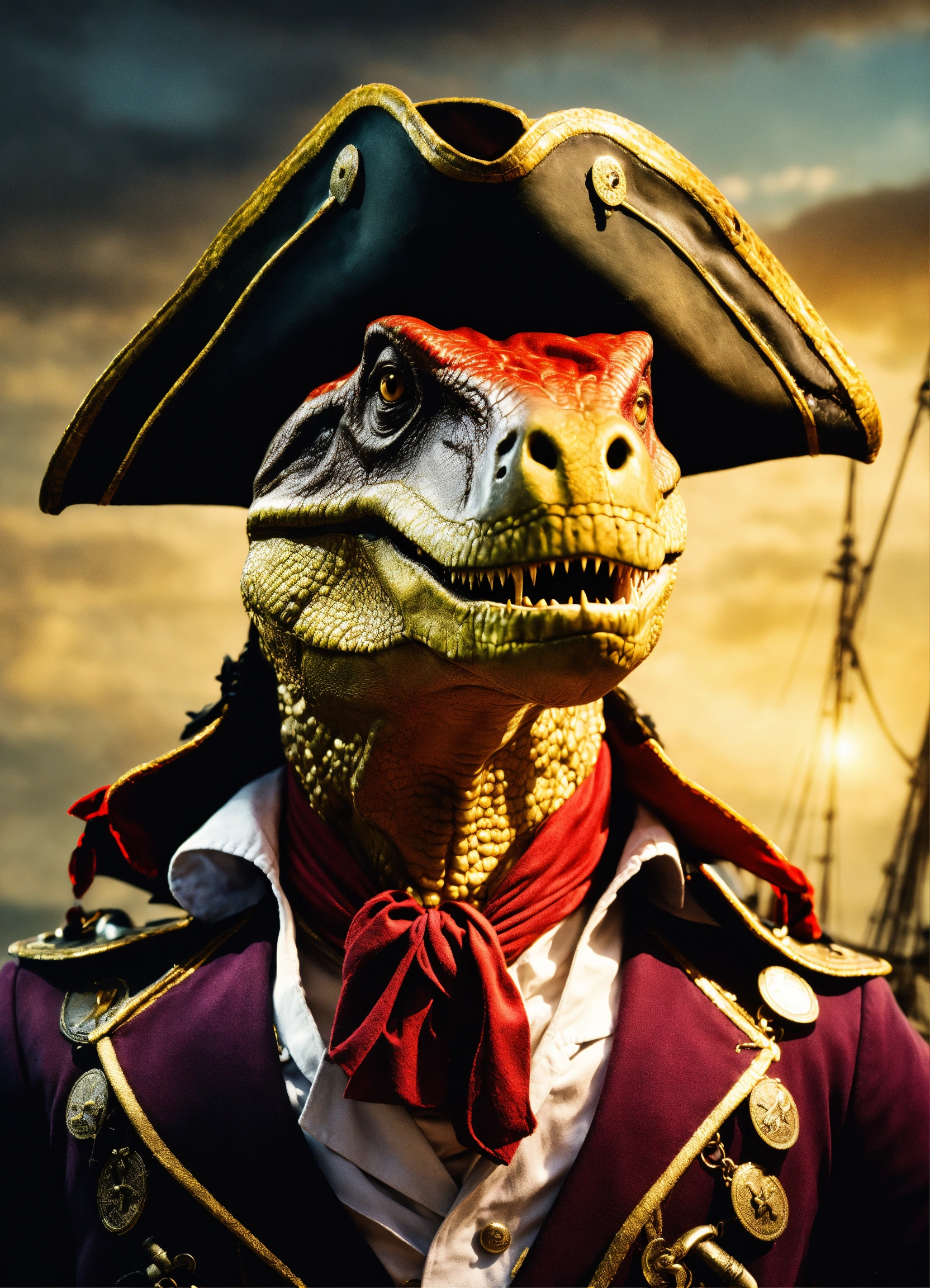 Lexica - A portrait of a T-rex dressed as a pirate