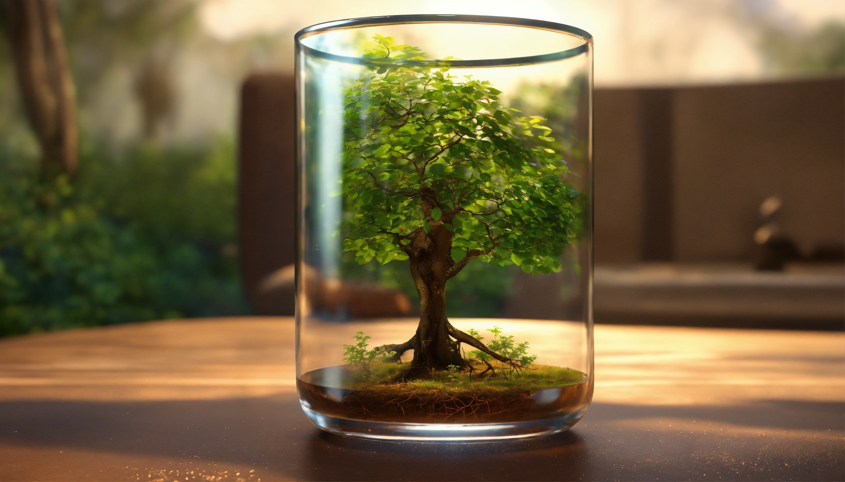 Lexica - Indepth Detailed, minute details, I can see tree roots underneath a glass. In the style ...