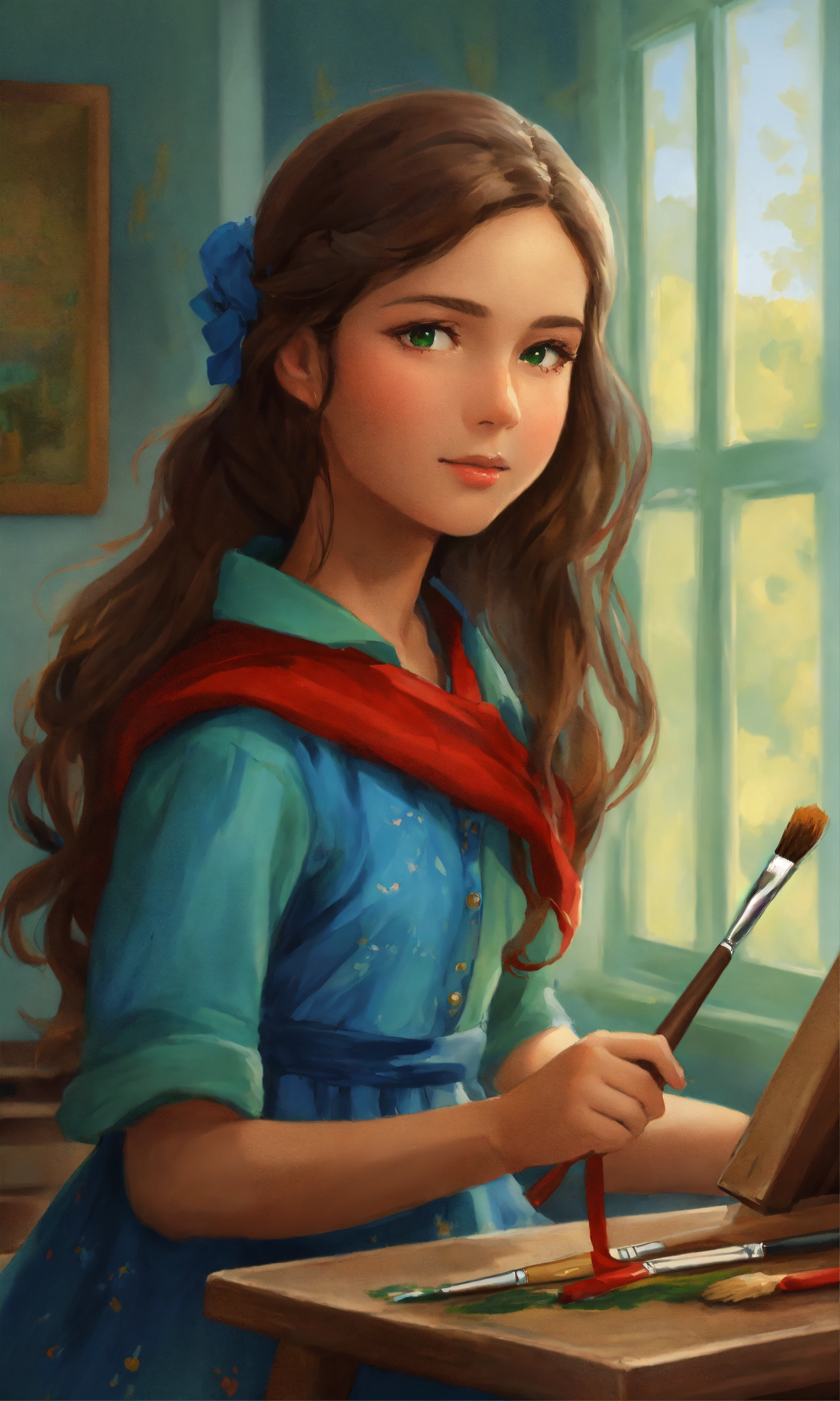Lexica - Illustration of Lily was a girl who had long brown hair, green ...