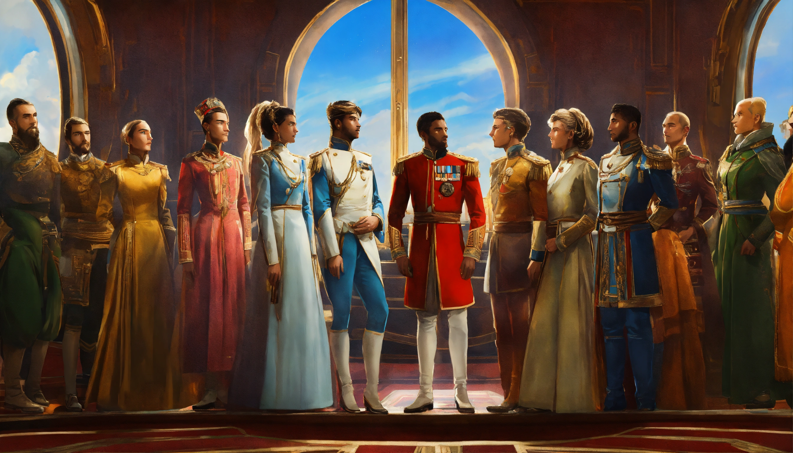 Lexica - High nobles in splendid uniforms of different colours standing ...