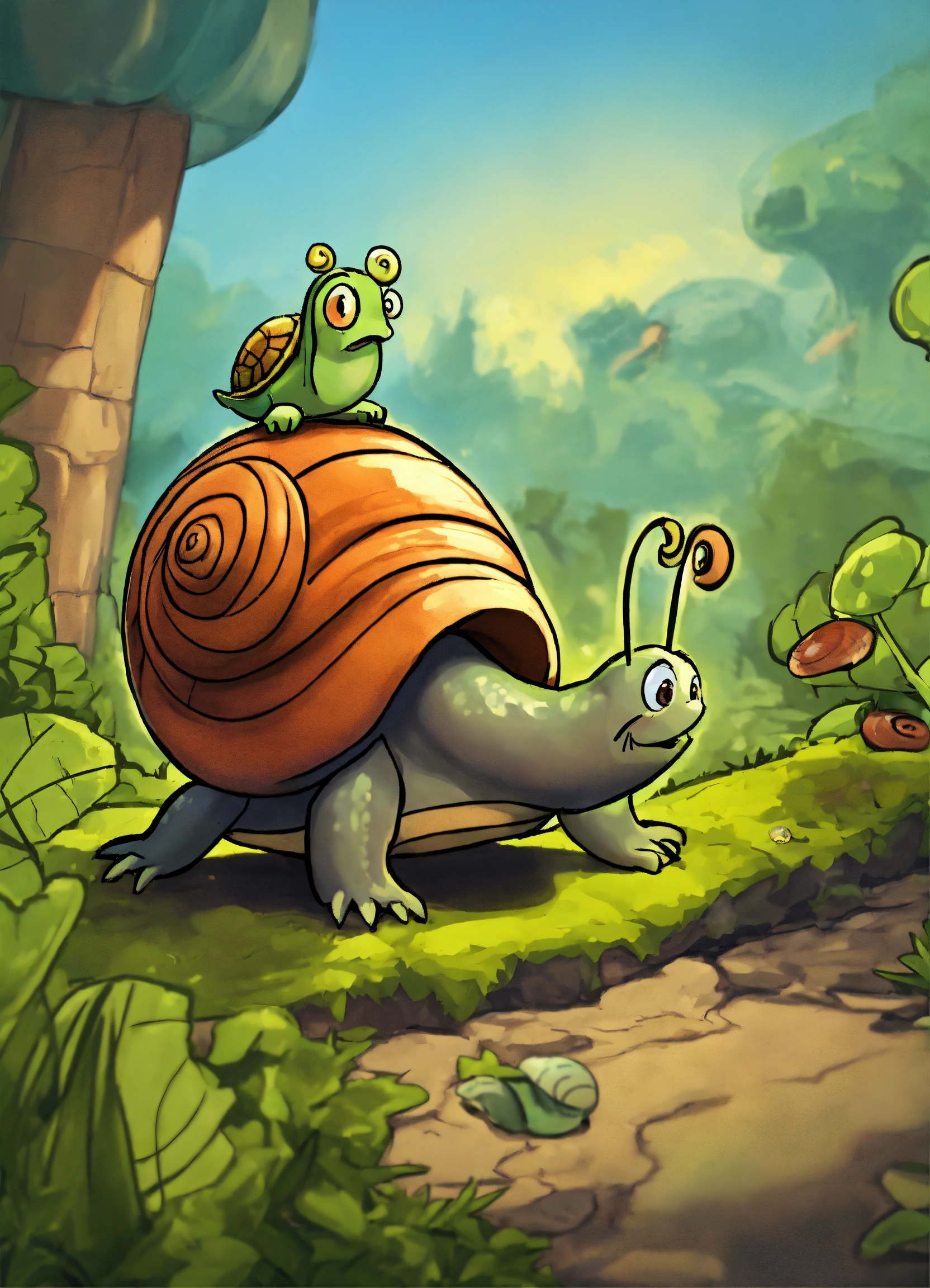 Lexica - "a CARTOON IMAGE OF A TERRIFIED snail RIDING ON top of a ...