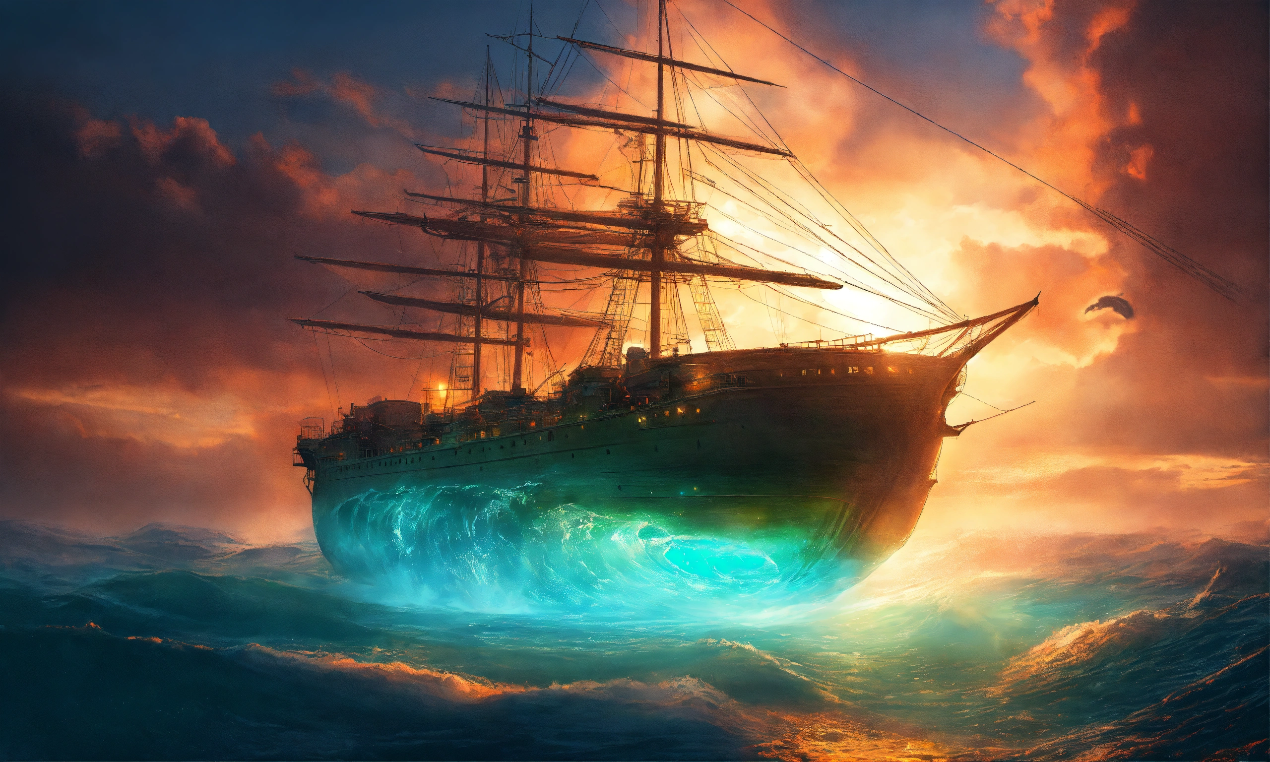 Lexica - Ship in brave sea disappearing into an interdimensional energy ...