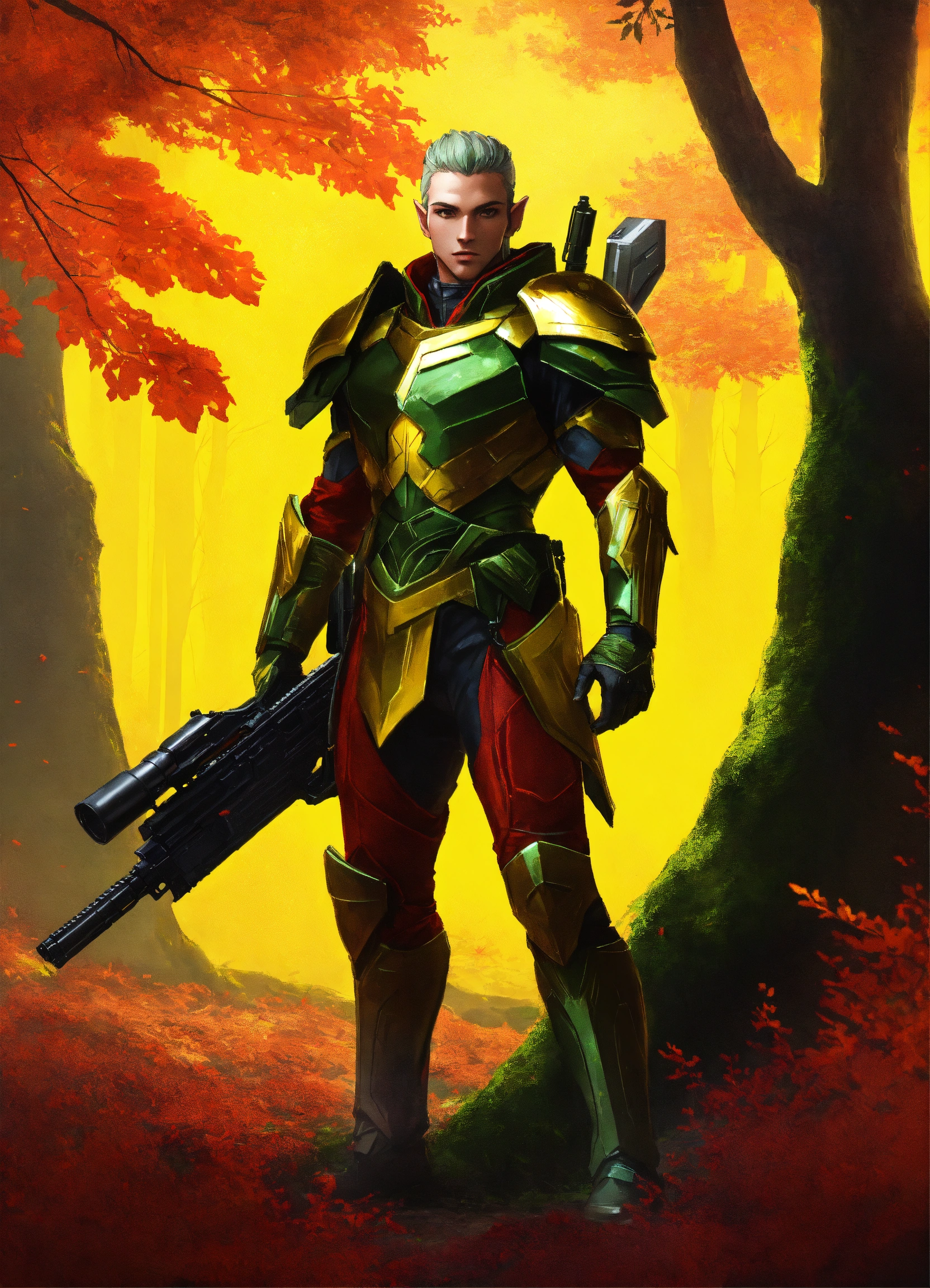 Lexica - High elf sci fi soldier wearing sleek sci fi armor, dark green ...