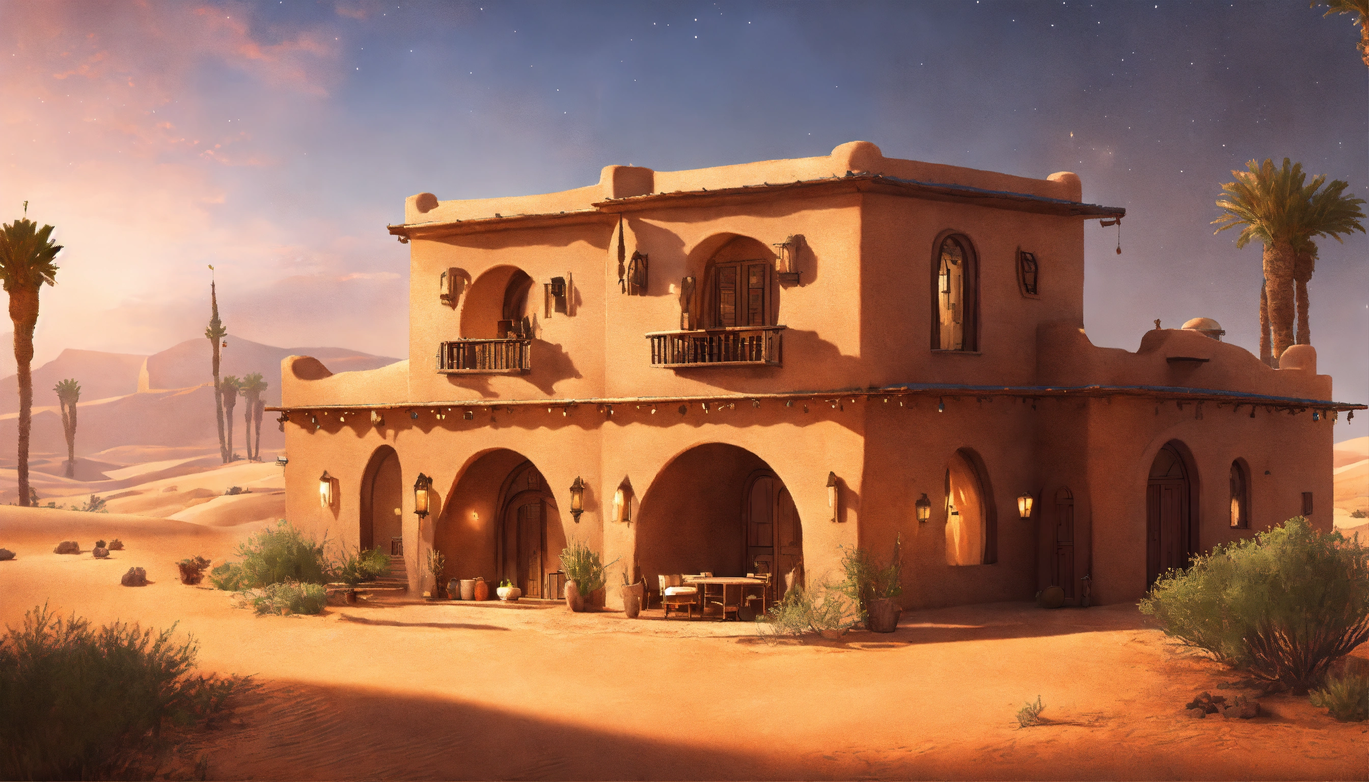 Lexica - Concept art of a large desert home, jakku, desert, flat roof ...