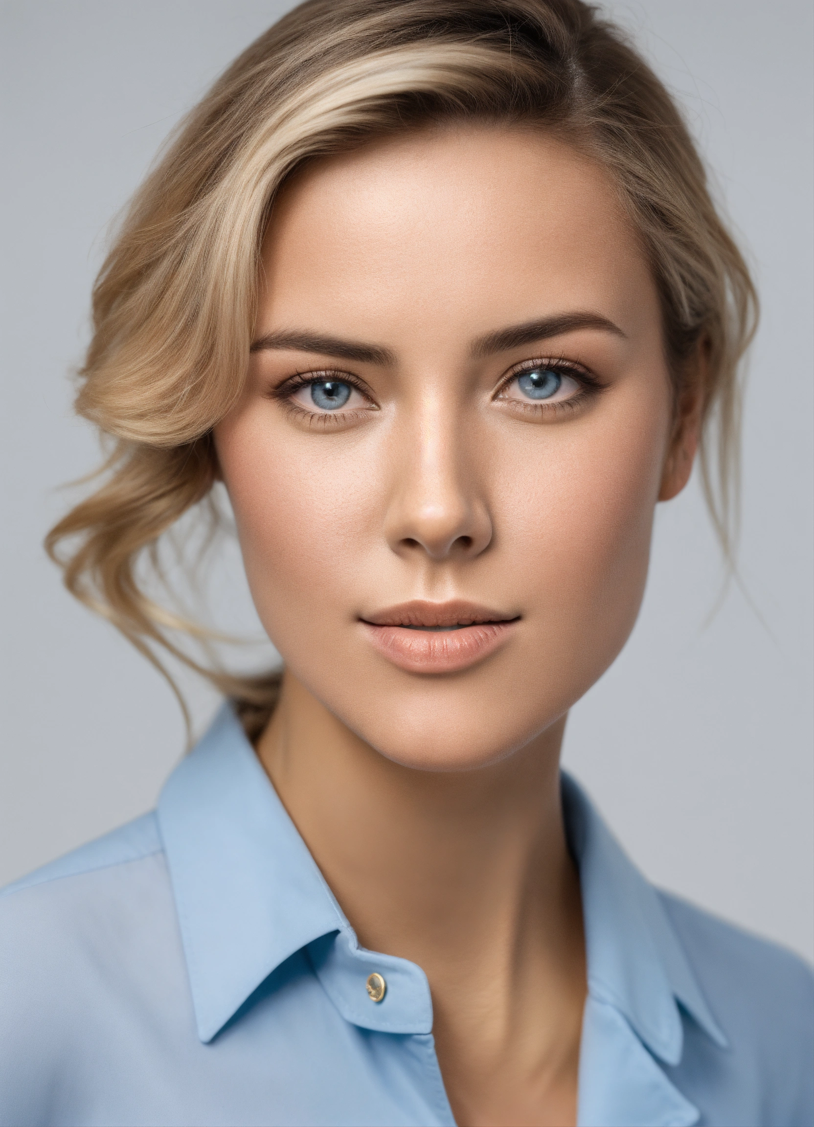 Lexica - Female presenter in light blue, on a white background. Frontal ...