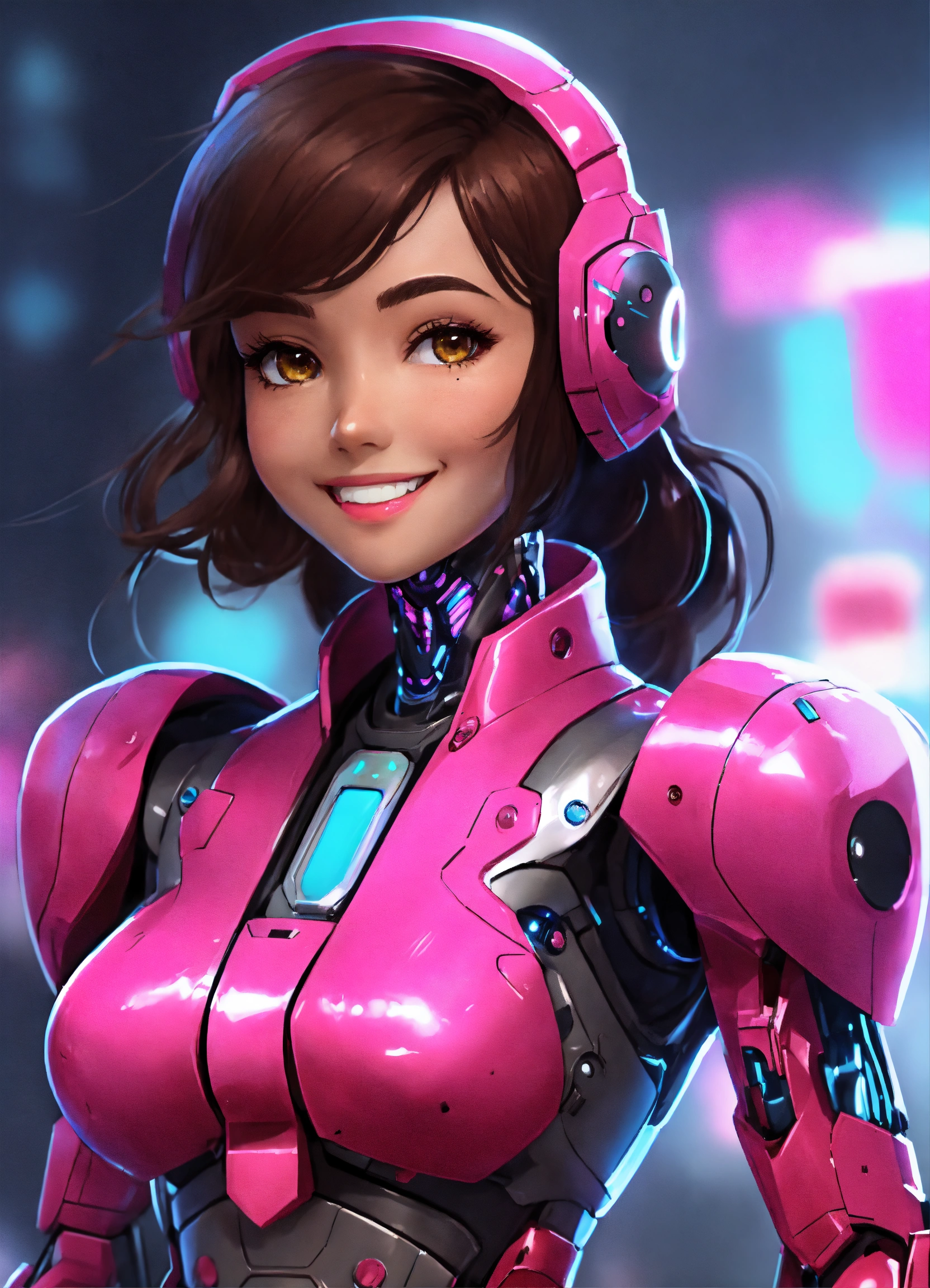 Lexica - Generates a robot girl with dark brown hair, very smiling ...