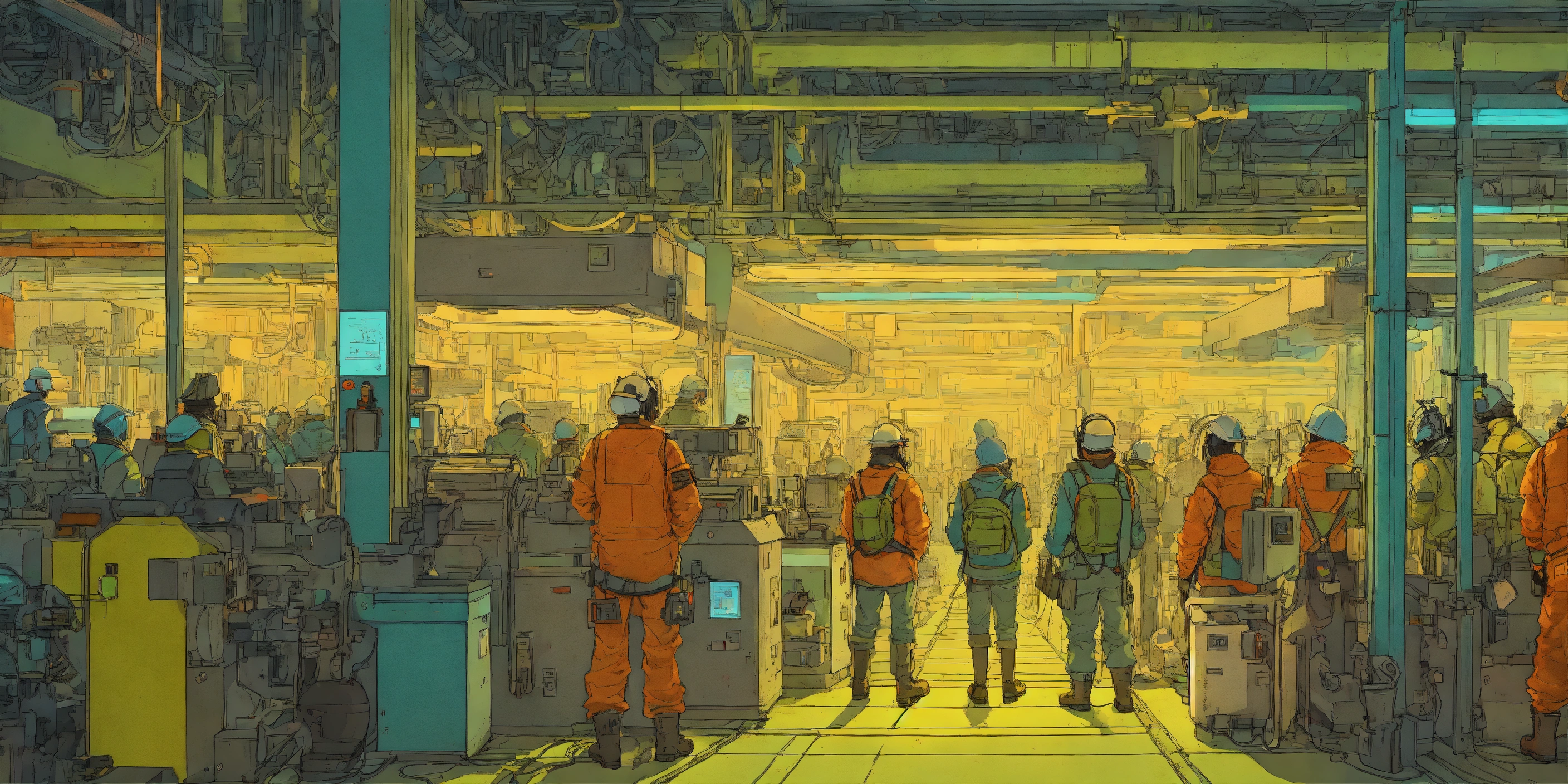 Lexica - Cyberpunk style workers standing in the lineup entering a mega ...