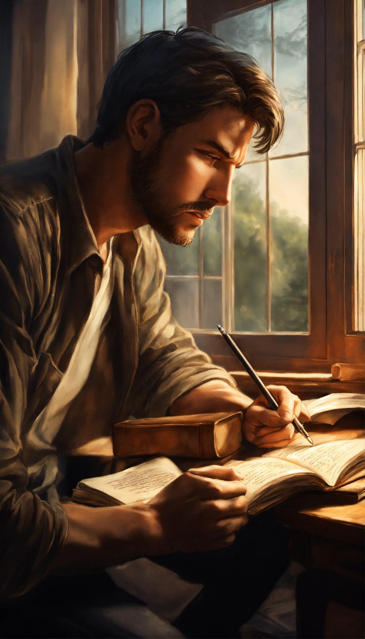 Lexica - A frustrated male writer with depression, beautiful ...