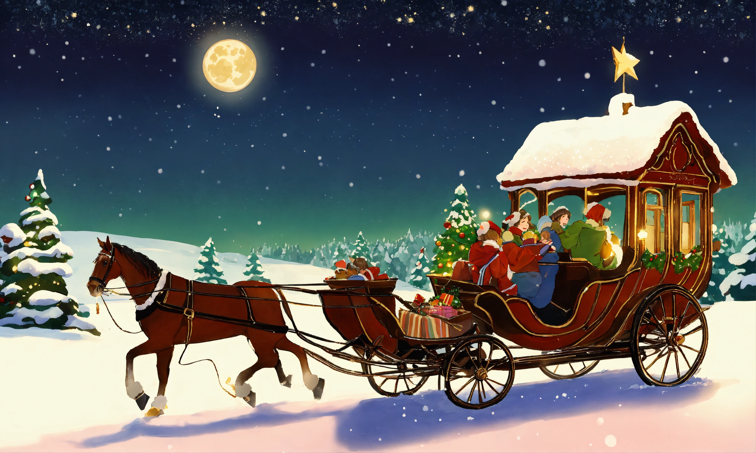 Lexica - A horse-drawn sleigh with jingling bells, possibly dashing ...