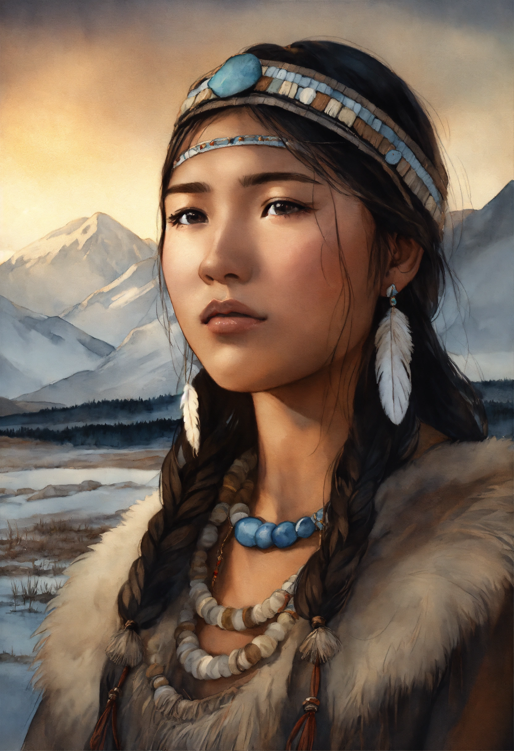 Lexica - Illustration of an inuit woman, young, 18 years old, beautiful ...