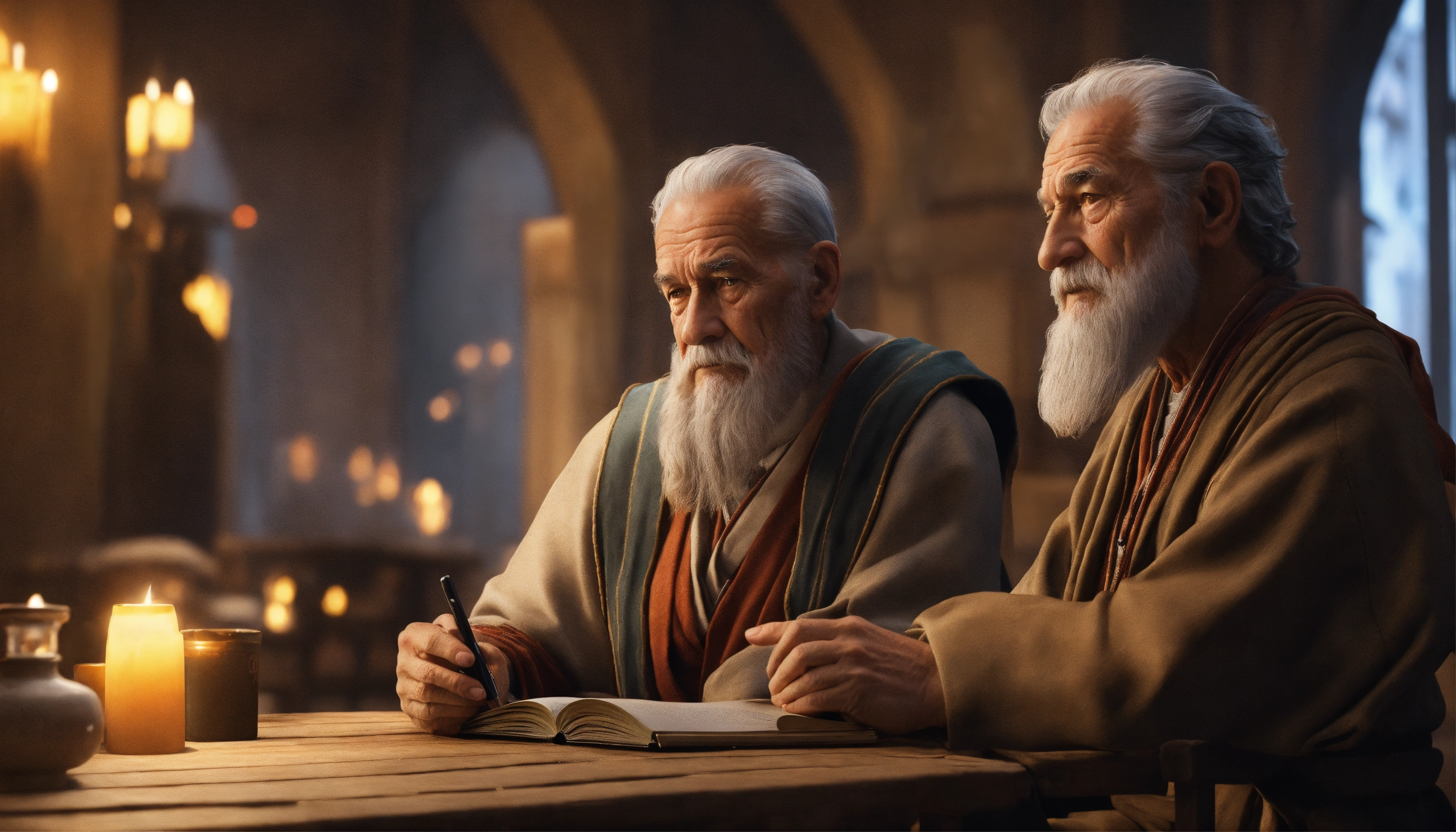Lexica - Stoic old man, chating with a friend,gratitude, well done ...