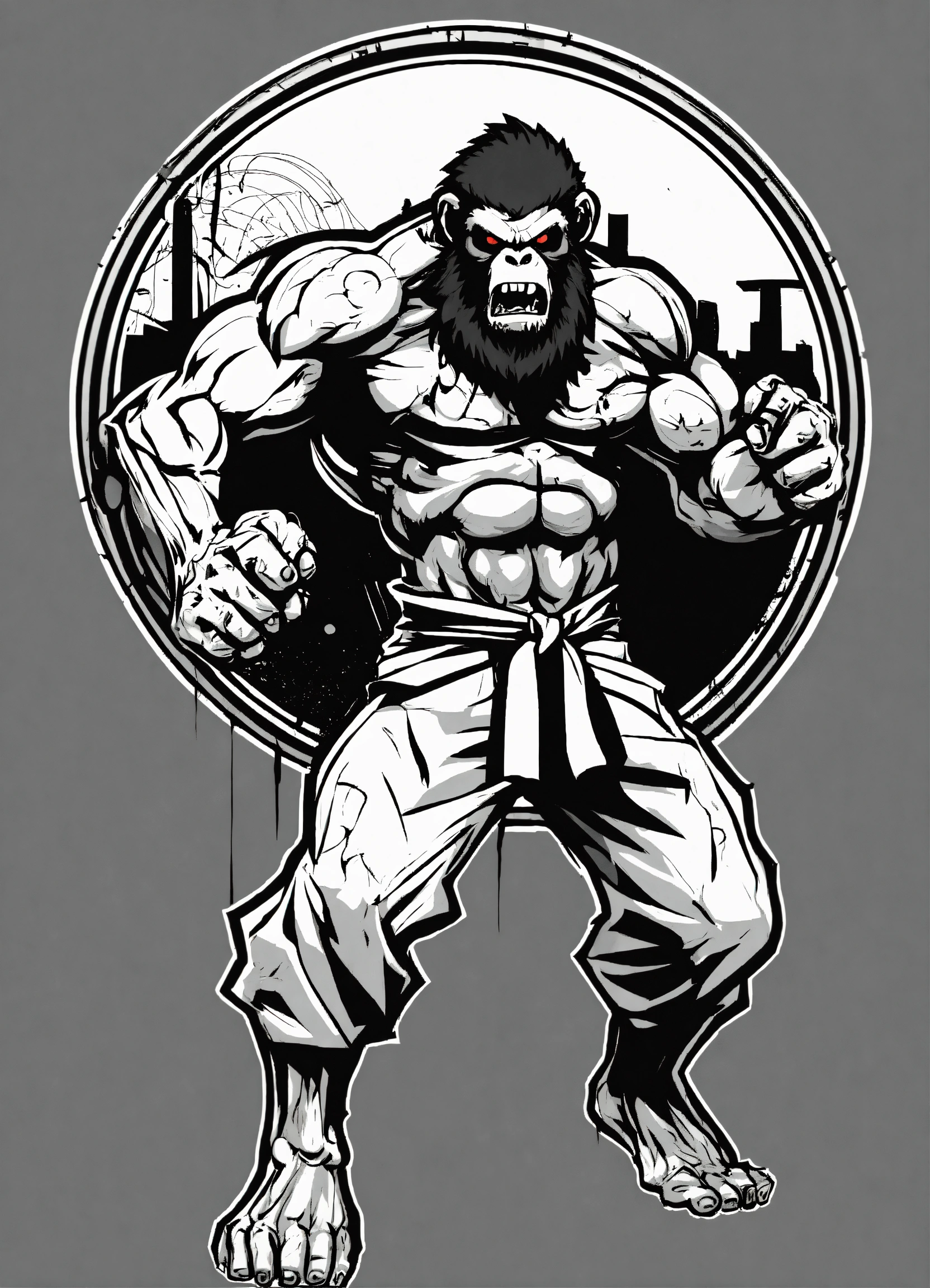 Lexica - Zombie killer ape street fighter black and white circle logo ...