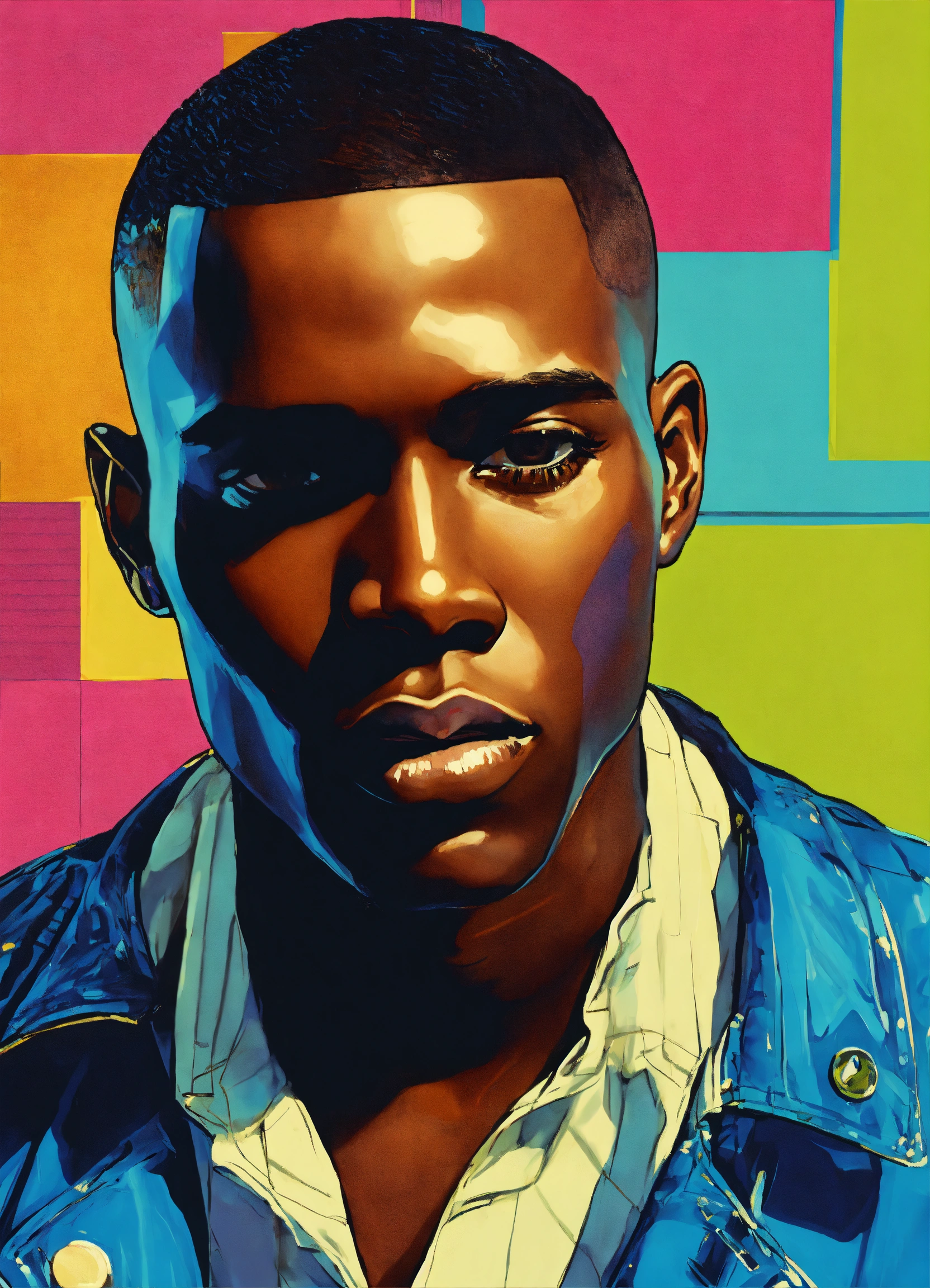 Lexica - Ebony man clean shaved, bald, neo-pop art