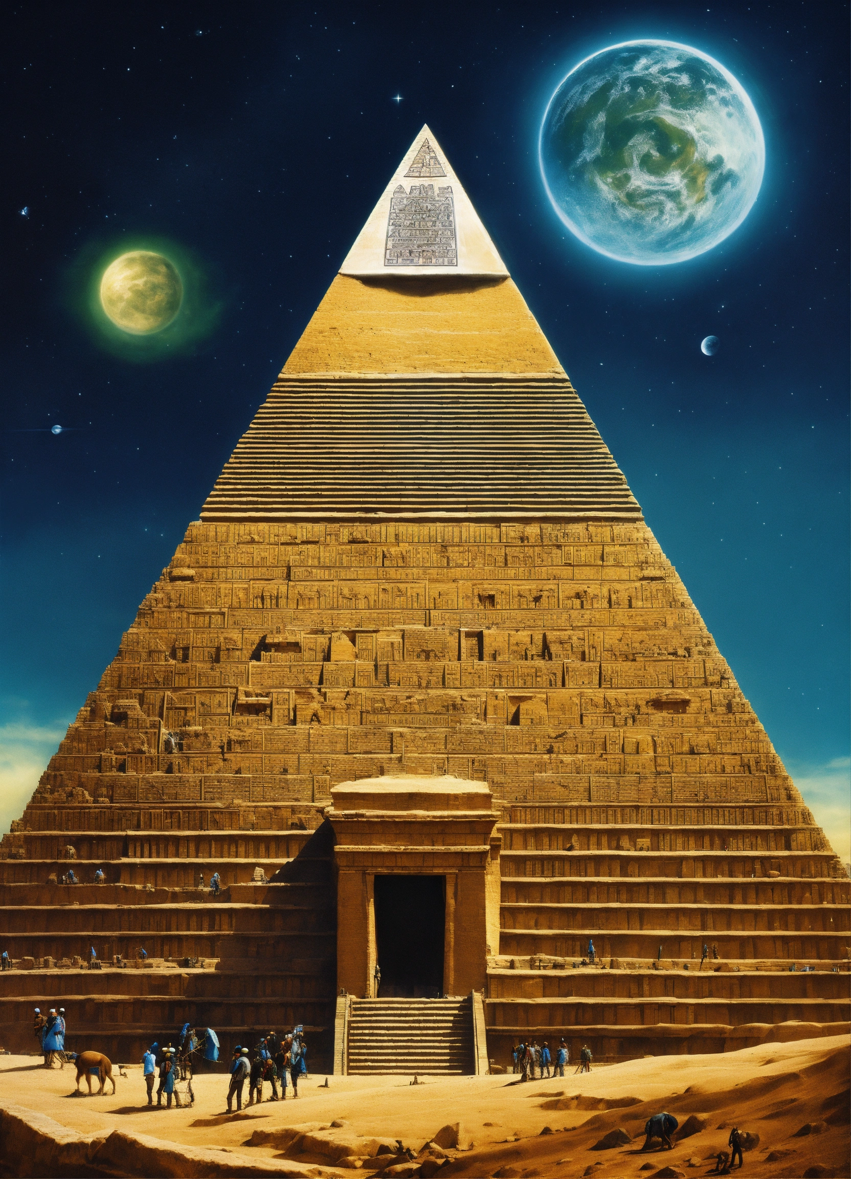 Lexica - Many aliens building the great pyramid , historic paint