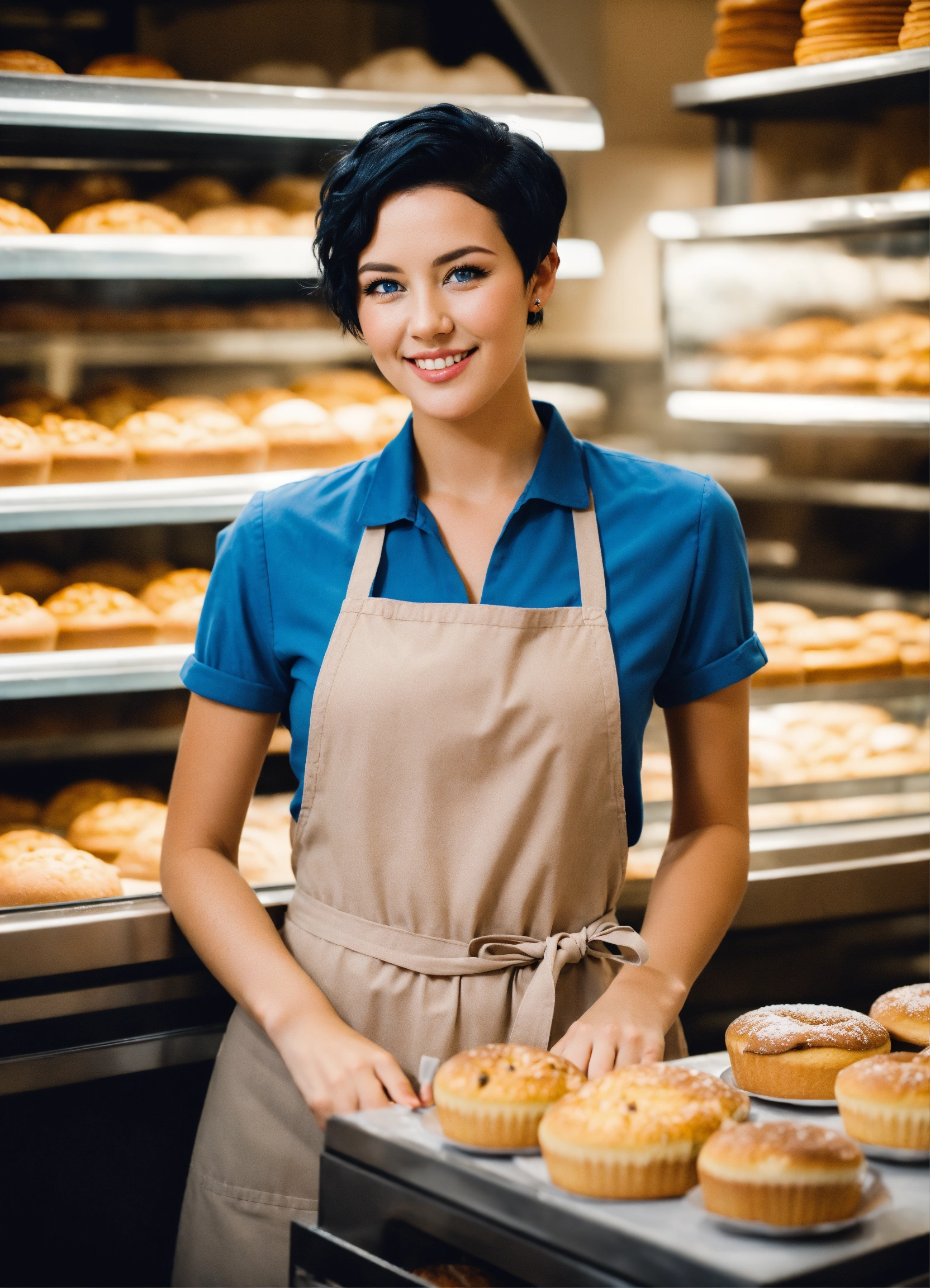 Lexica - A beautiful young baker woman with short pixie style black ...