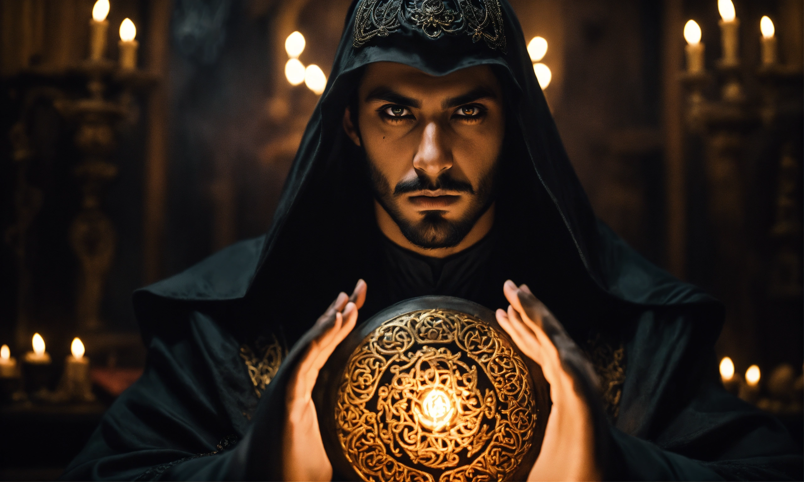 Lexica - Sinister and dramatic portrait of a young handsome Arabic evil ...