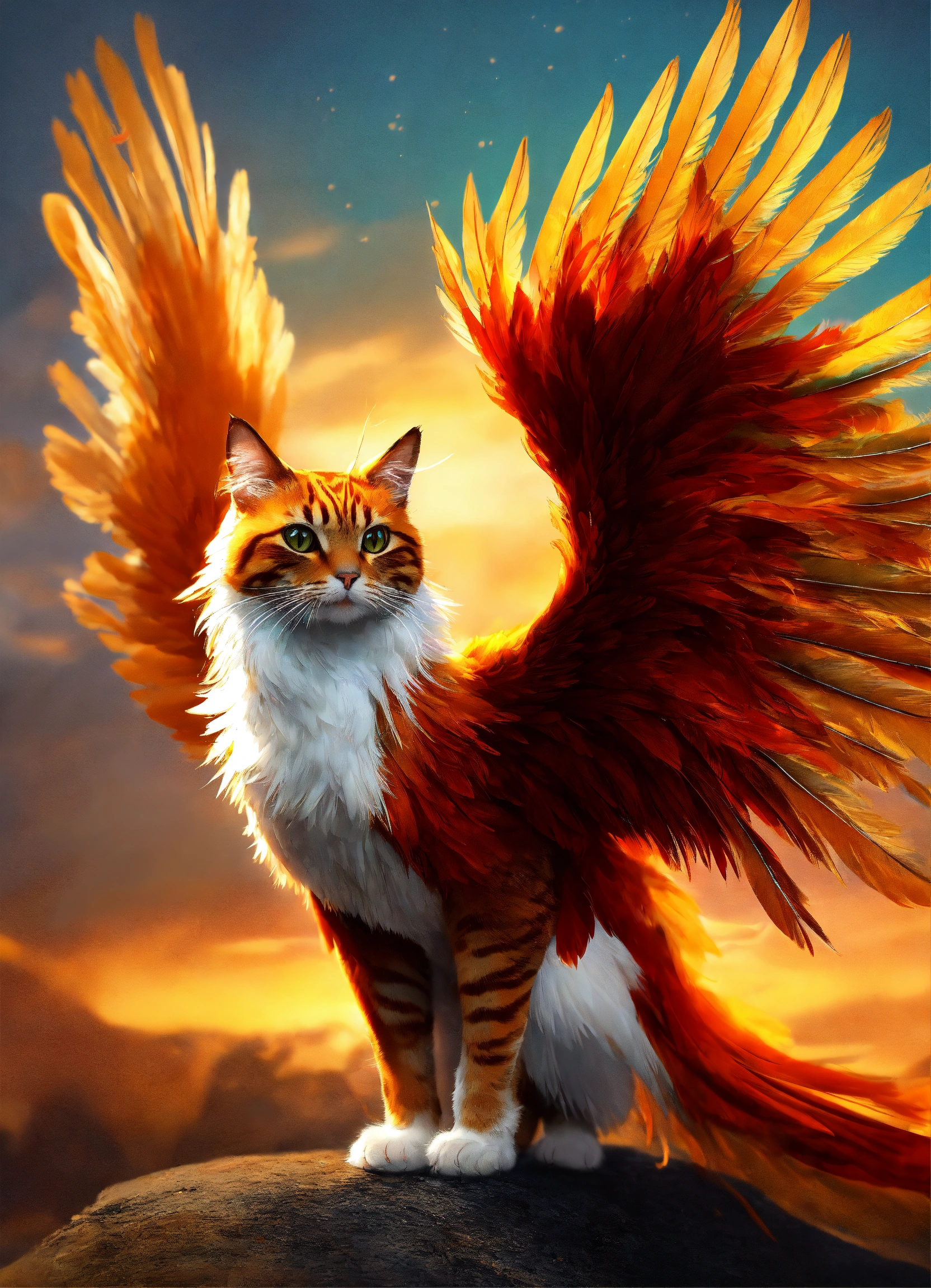 Lexica - A cat like human with two legs, transformed into a phoenix ...