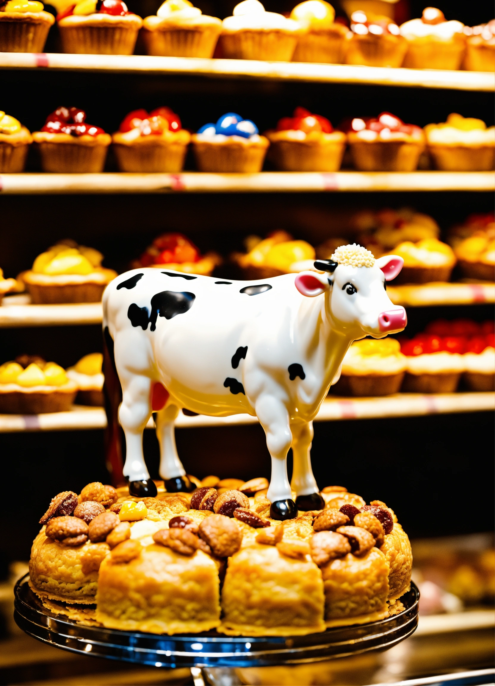 Lexica - Plastic toy cow on a pastry display