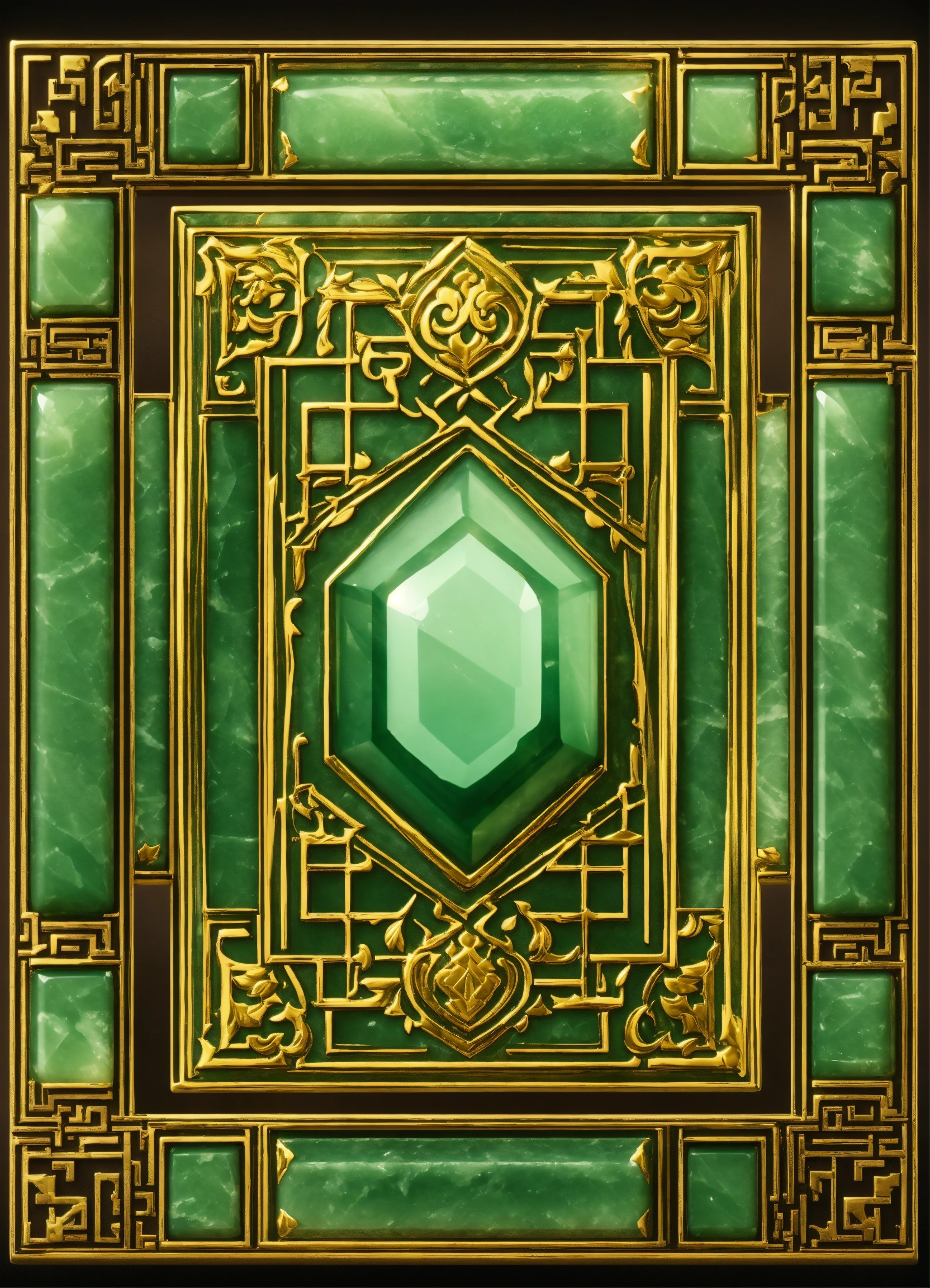 Lexica - Rectangular jade gem with golden arabic ornaments game asset ...