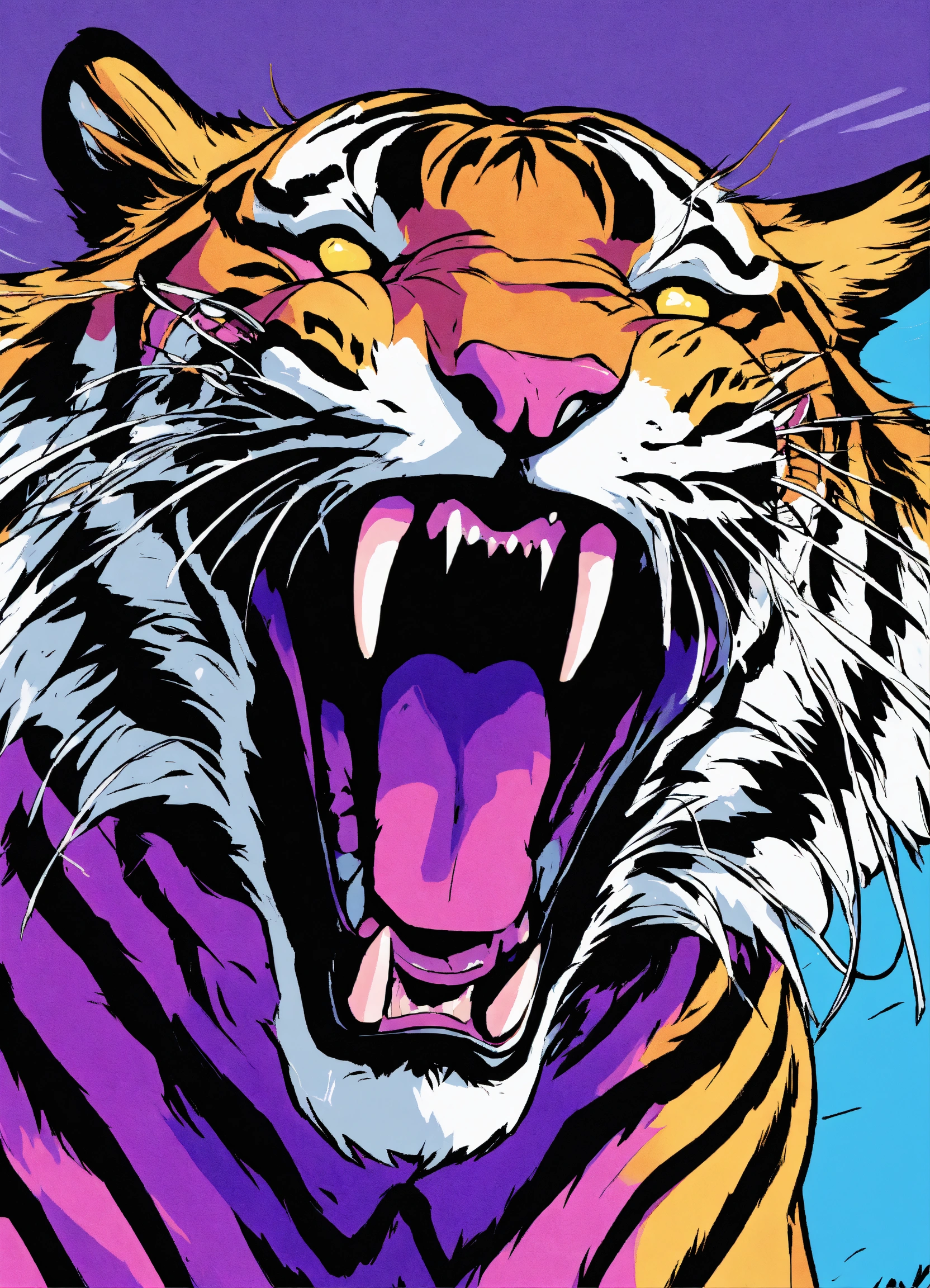Lexica - Tiger yelling, close up portrait, yelling, high detail, purple ...