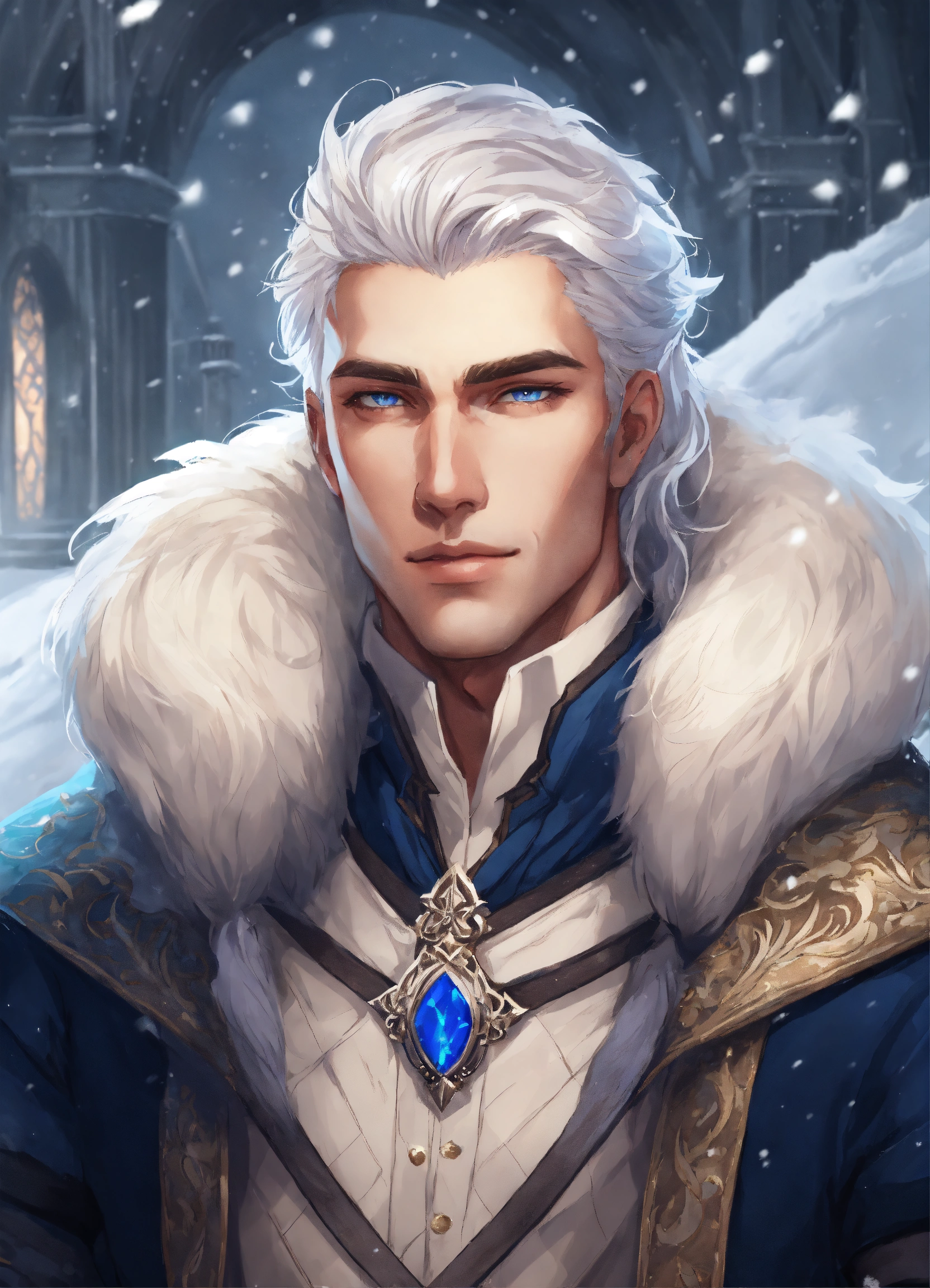 Lexica - A handsome man with white hair and blue eyes in a snowy ...