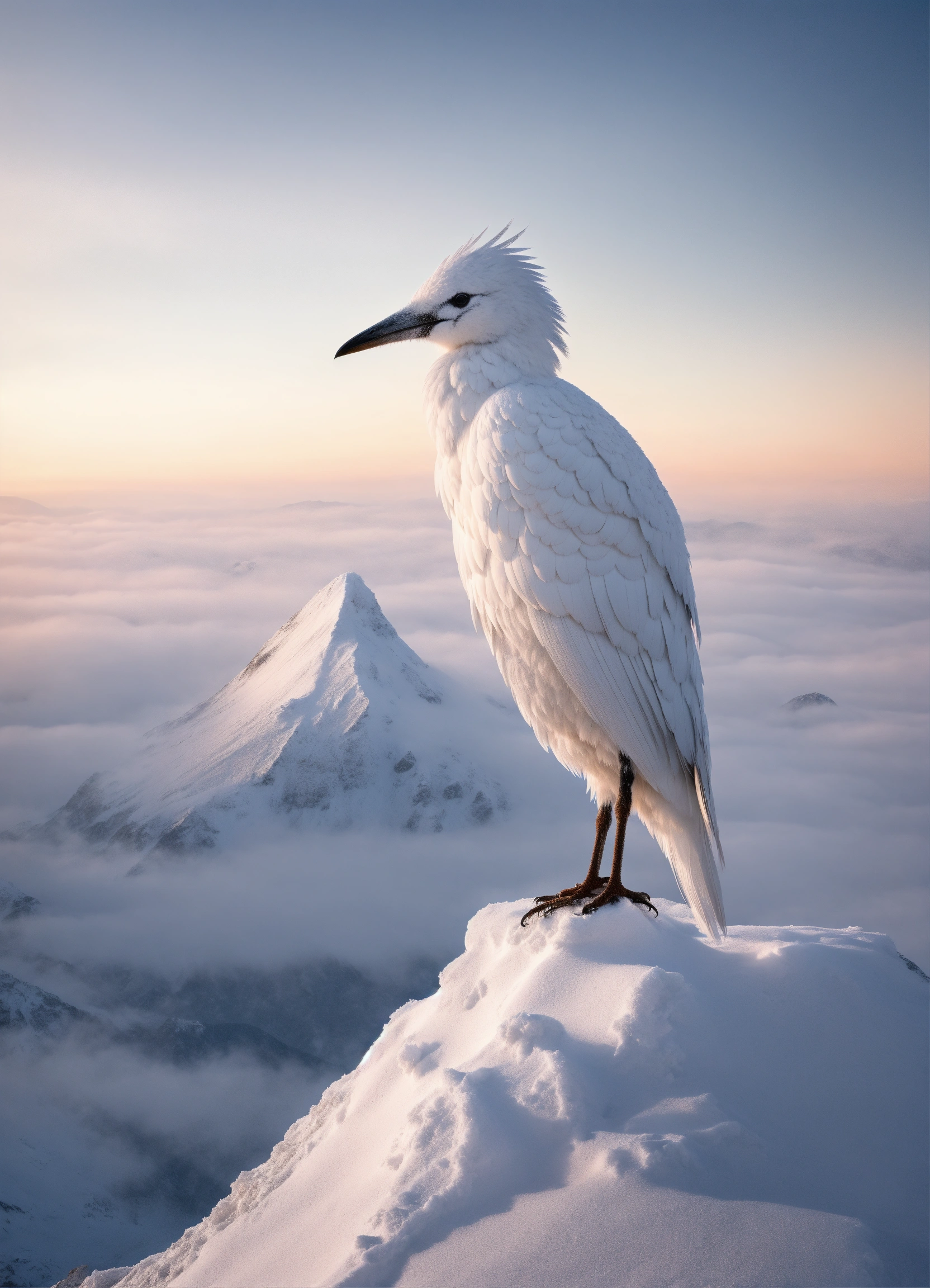 Lexica - All white Erosion bird with humanoid body meditating on a ...