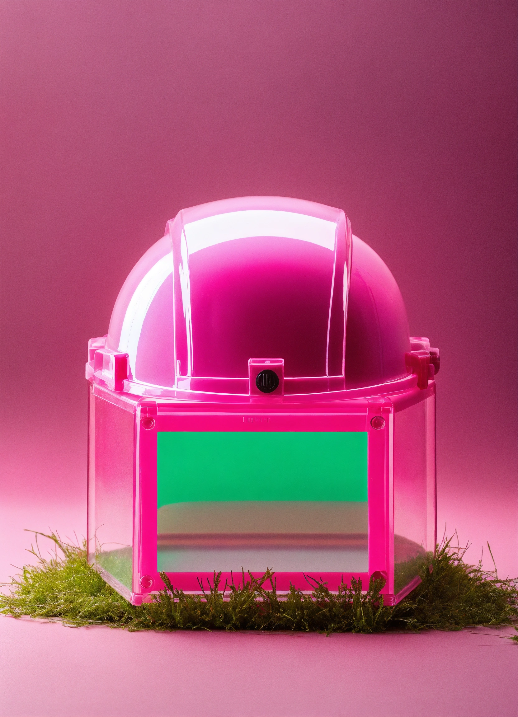 Lexica - Cube, 4k, small pink worker protective helmet, clear plastic ...