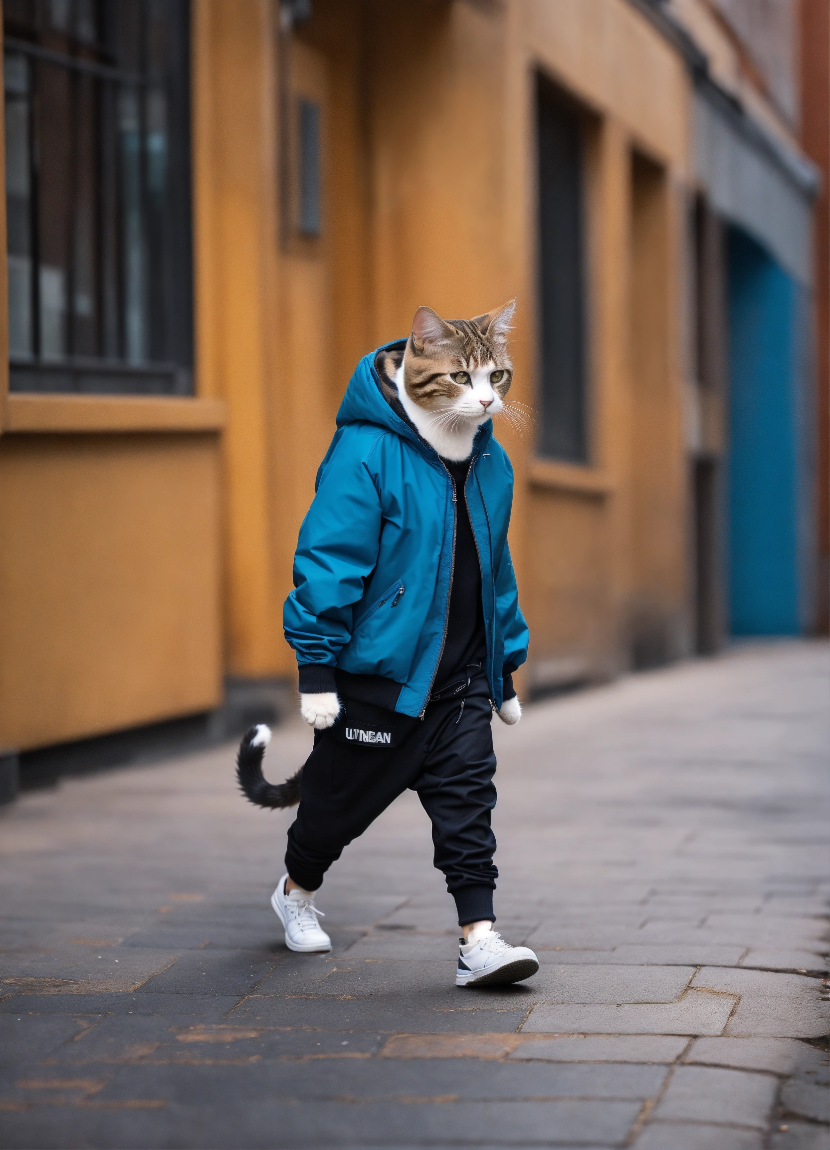 Lexica - A modern cat model walking on two legs,sporting fashionable ...