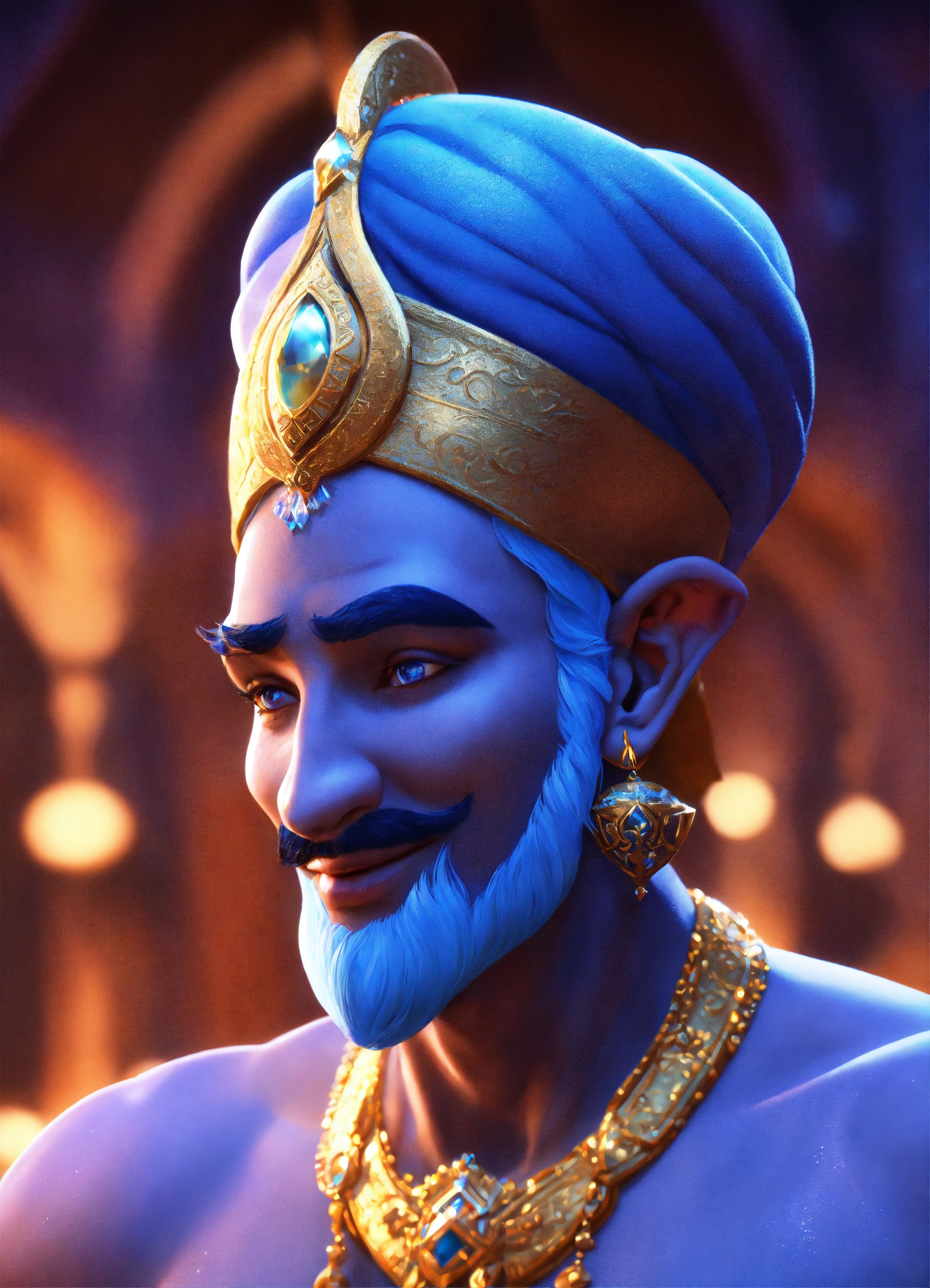 Lexica - Create a 3D rendering of a magical blue Arabian male genie ...