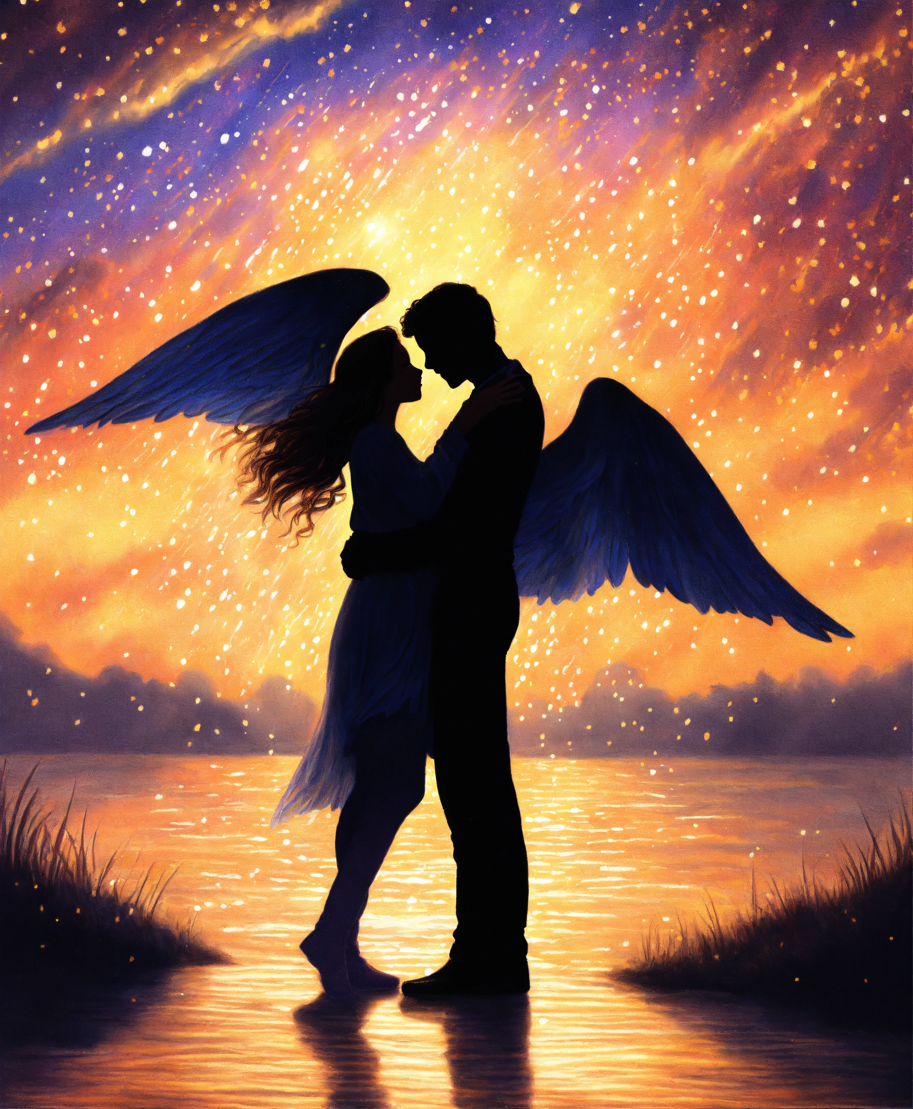 Lexica - Colored pencil drawing full view of silhouette of a couple ...