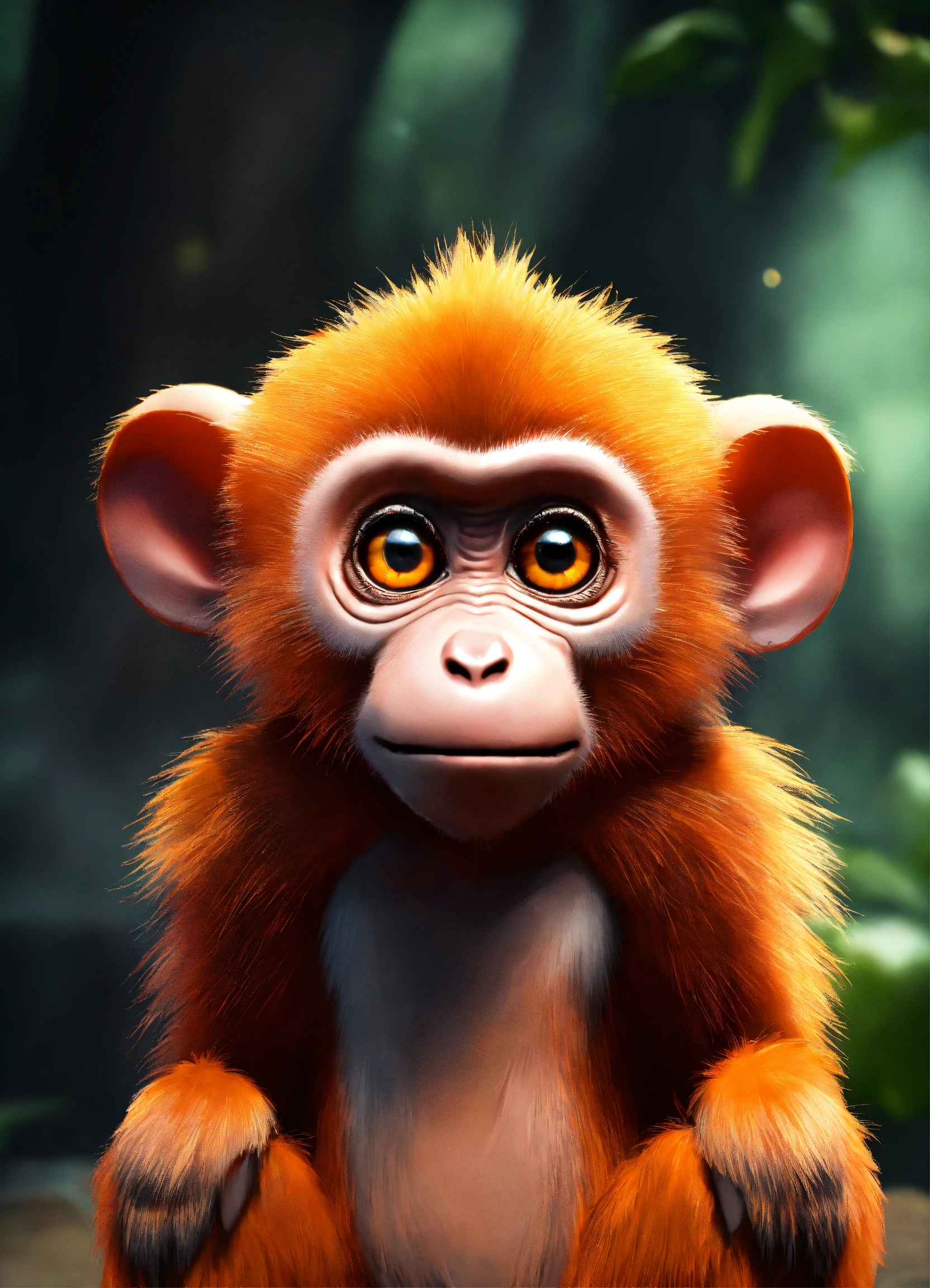 Lexica - A cute all orange baby baboon with black evil eyes, animated ...