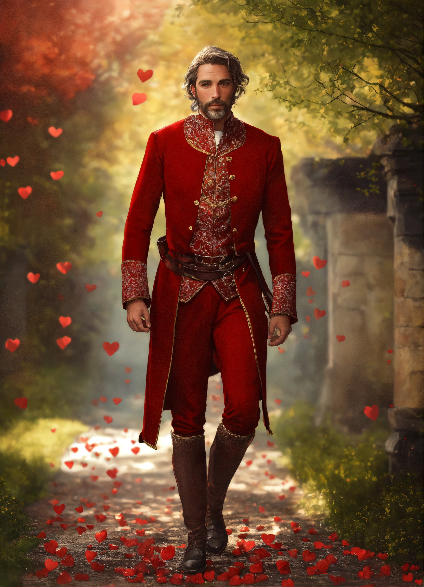 Lexica - Illustrated realistic, adult man from medieval ages, red suit ...