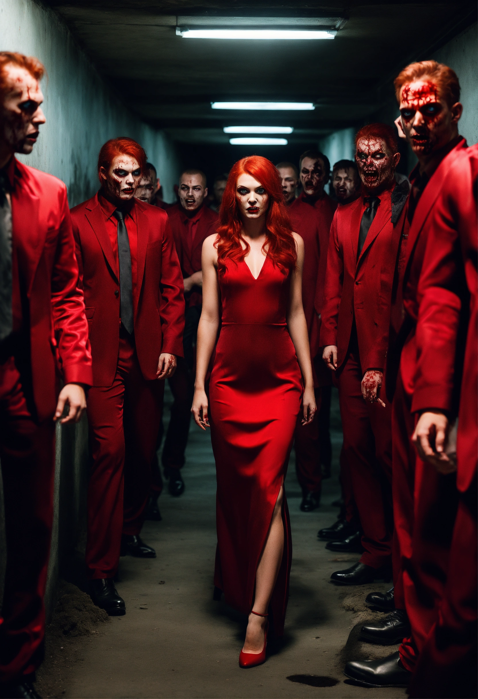 Lexica - A beautiful blue-eyed red haired Vampire woman in a short red ...