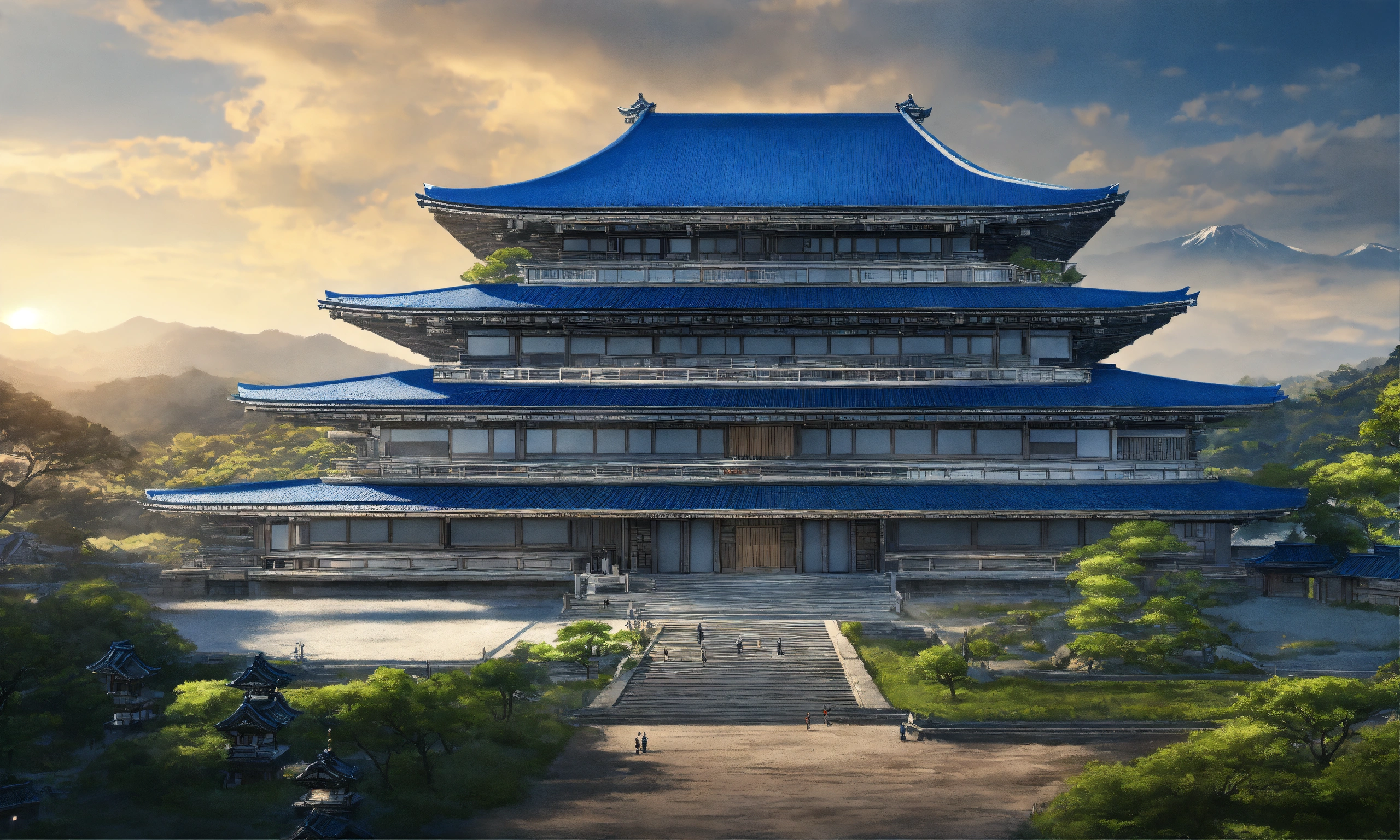 Lexica - Full image of a massive blue and silver sci fi palace, built ...