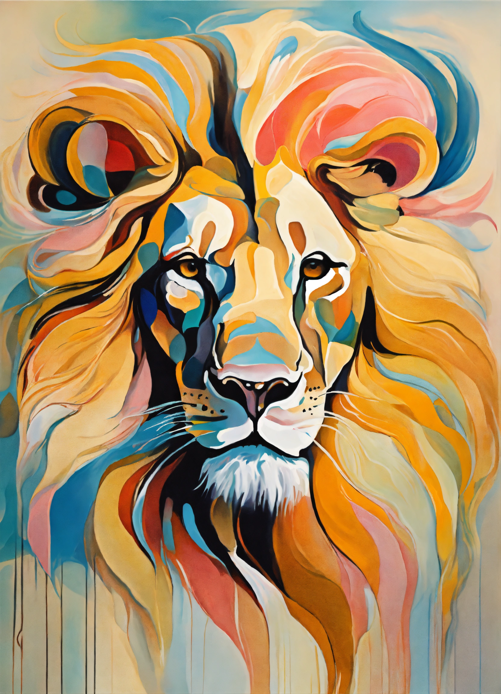 Lexica - Abstract Salvador Dali painting lion in pastel shades.