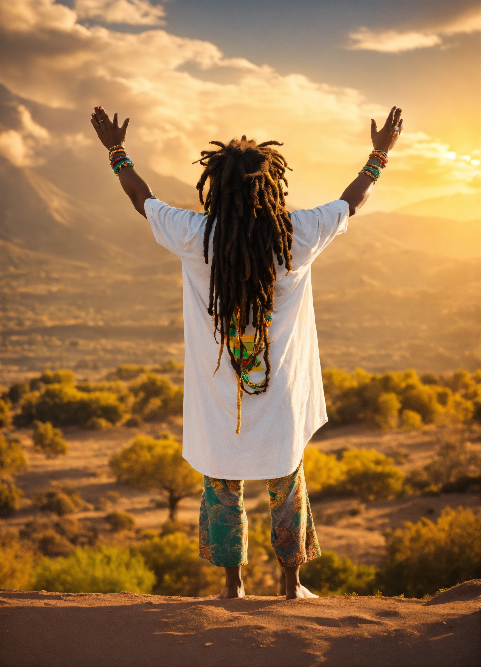 Lexica - Rastafarian with hands outstretched worshipping with back ...