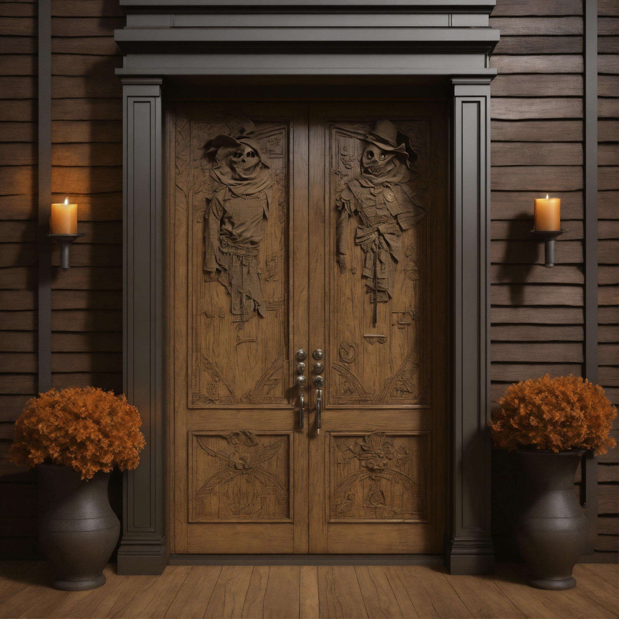 Lexica - 3D creepy haunted doors engraved scarecrow engraved obsidian ...