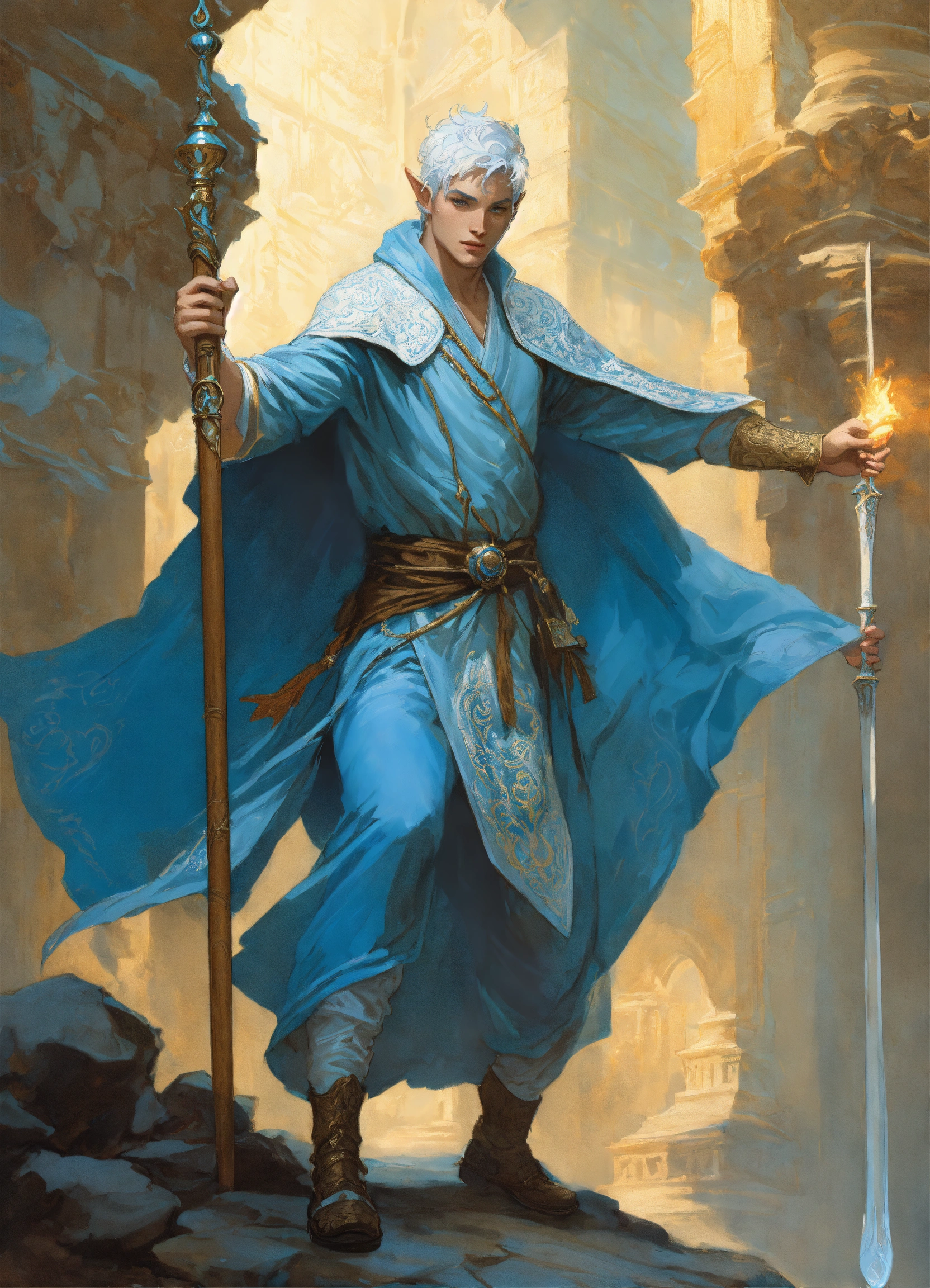 Lexica - Male elf, ice blue skin color , white white short hair ...