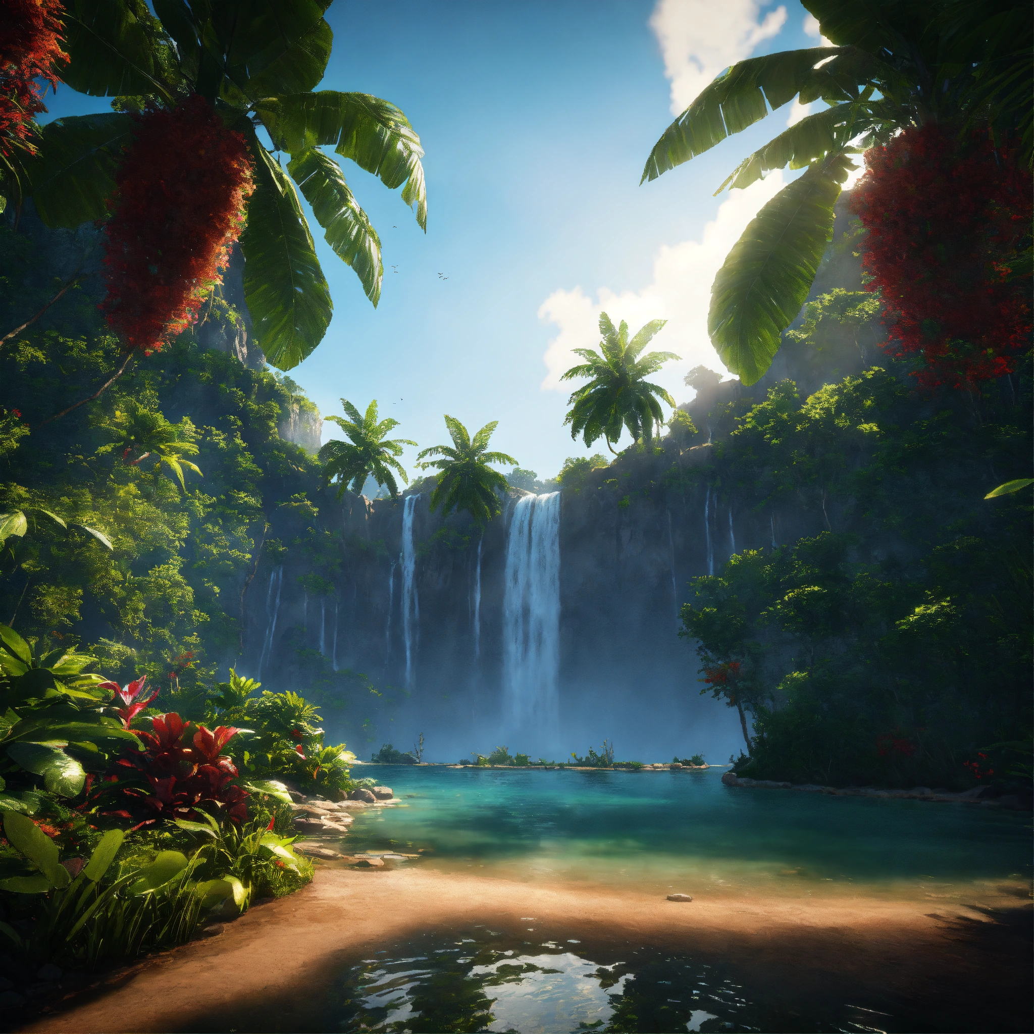 Lexica - Vast tropical paradise, waterfalls, lake, tropical flora ...