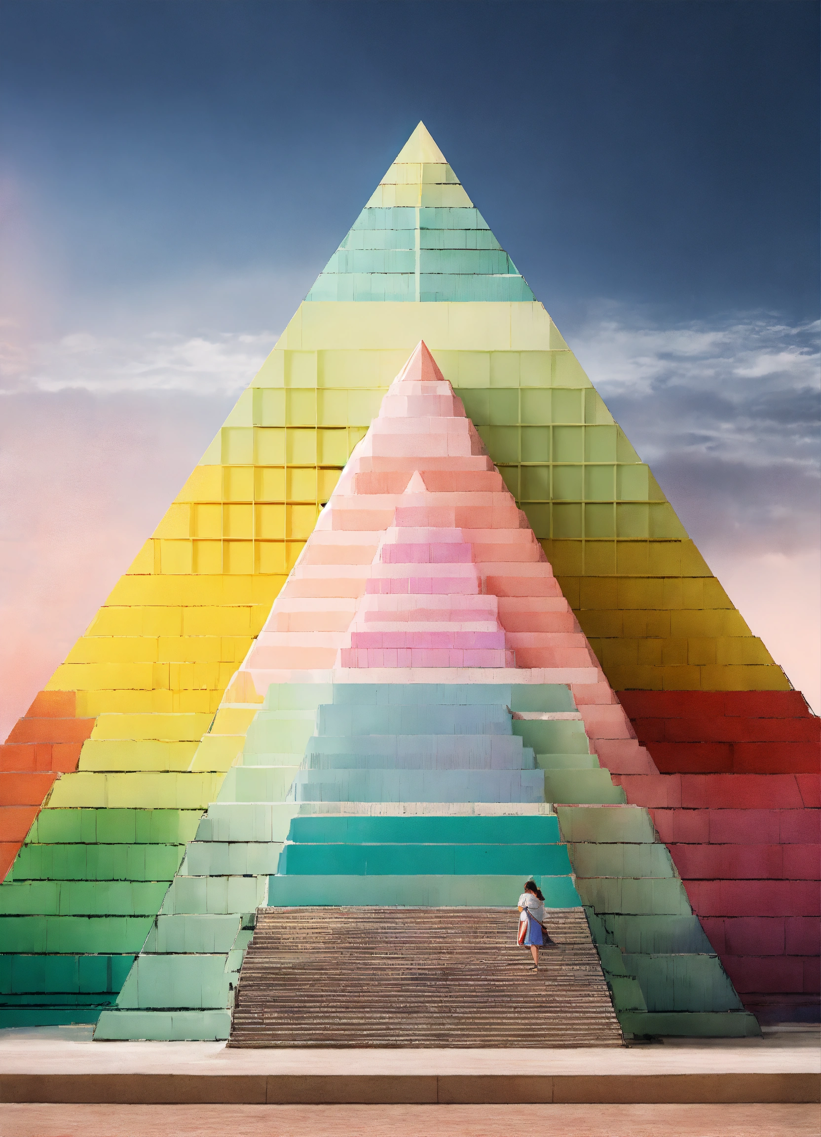 Lexica - Pyramid, split in 5 rows, each row with a rainbow pastel colors