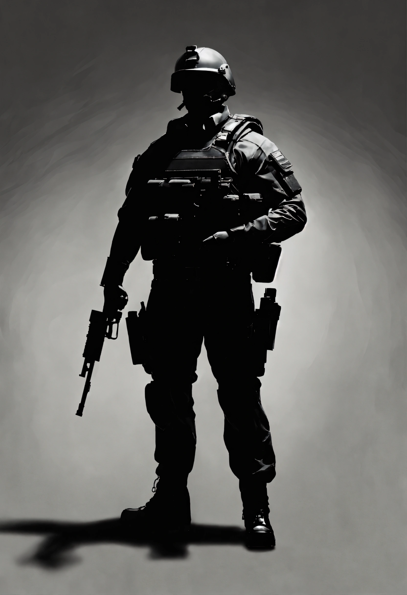 Lexica - Armed muscular security bodyguard silhouette, subtle, grey ...